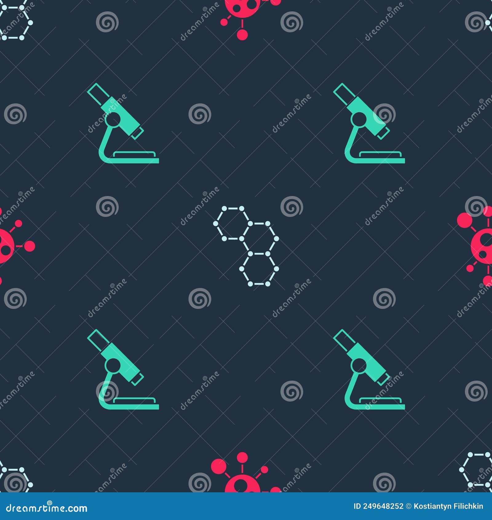 Set Molecule, Chemical Formula and Microscope on Seamless Pattern ...