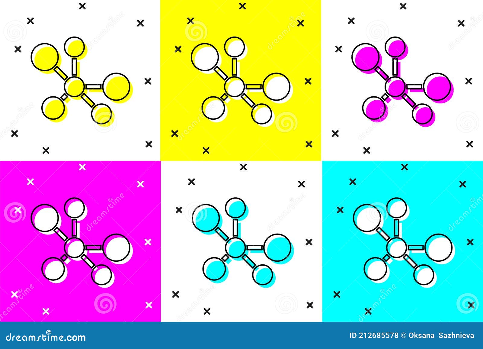 Set Molecule Icon Isolated on Color Background. Structure of Molecules ...