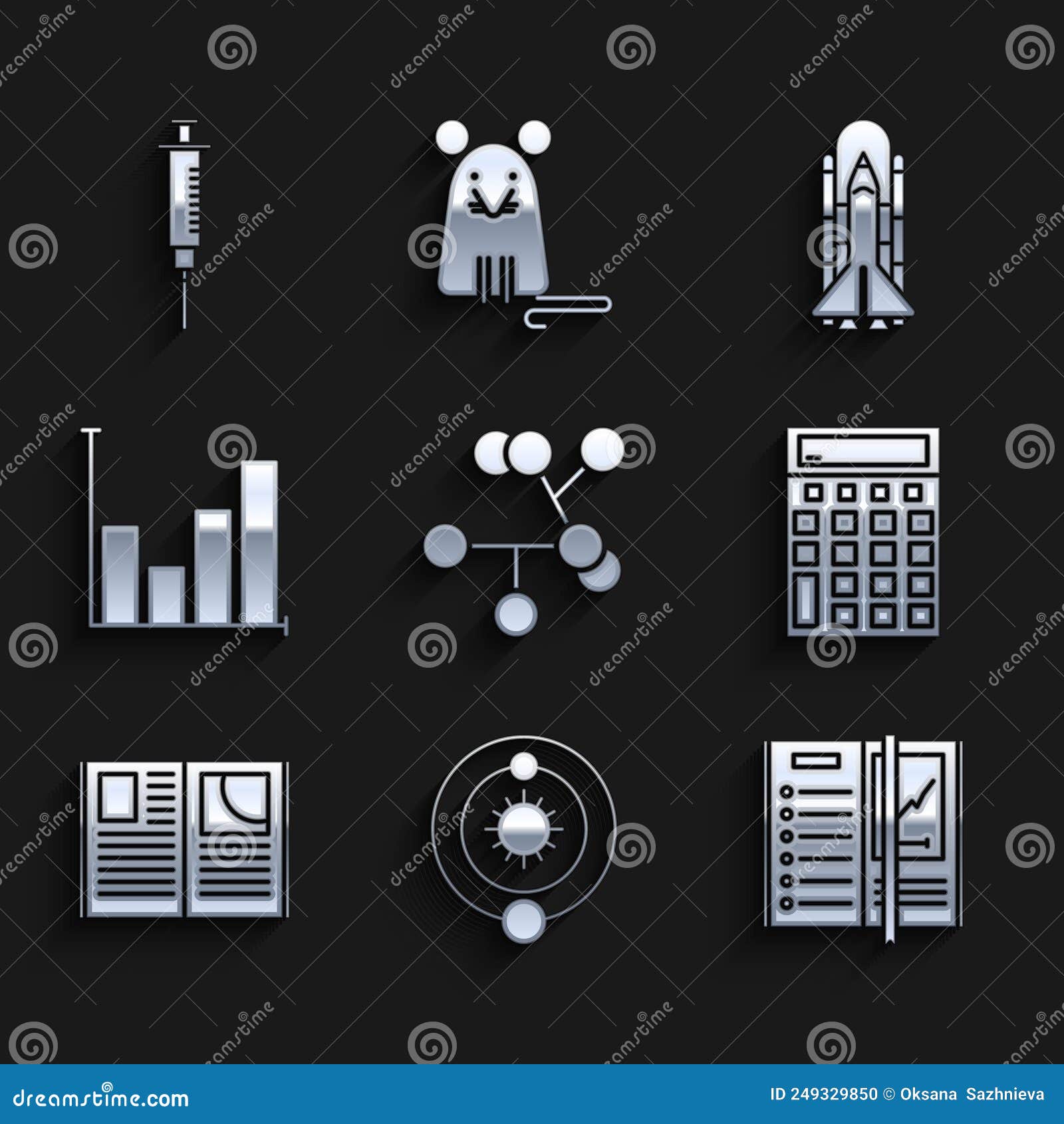 Set Molecule, Solar System, Notebook, Calculator, Open, Pie Chart ...