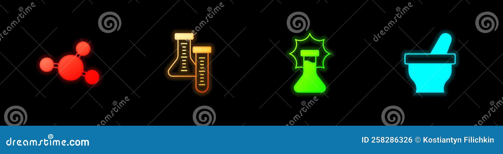 Set Molecule, Test Tube, Explosion in the Flask and Mortar and Pestle ...