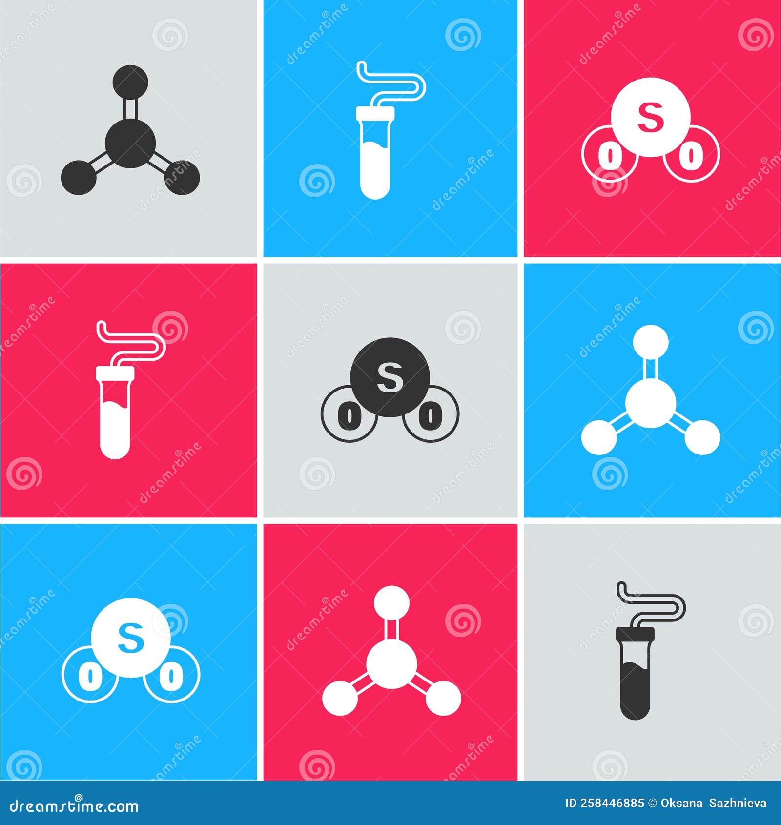 Set Molecule, Test Tube and Sulfur Dioxide SO2 Icon. Vector Stock ...