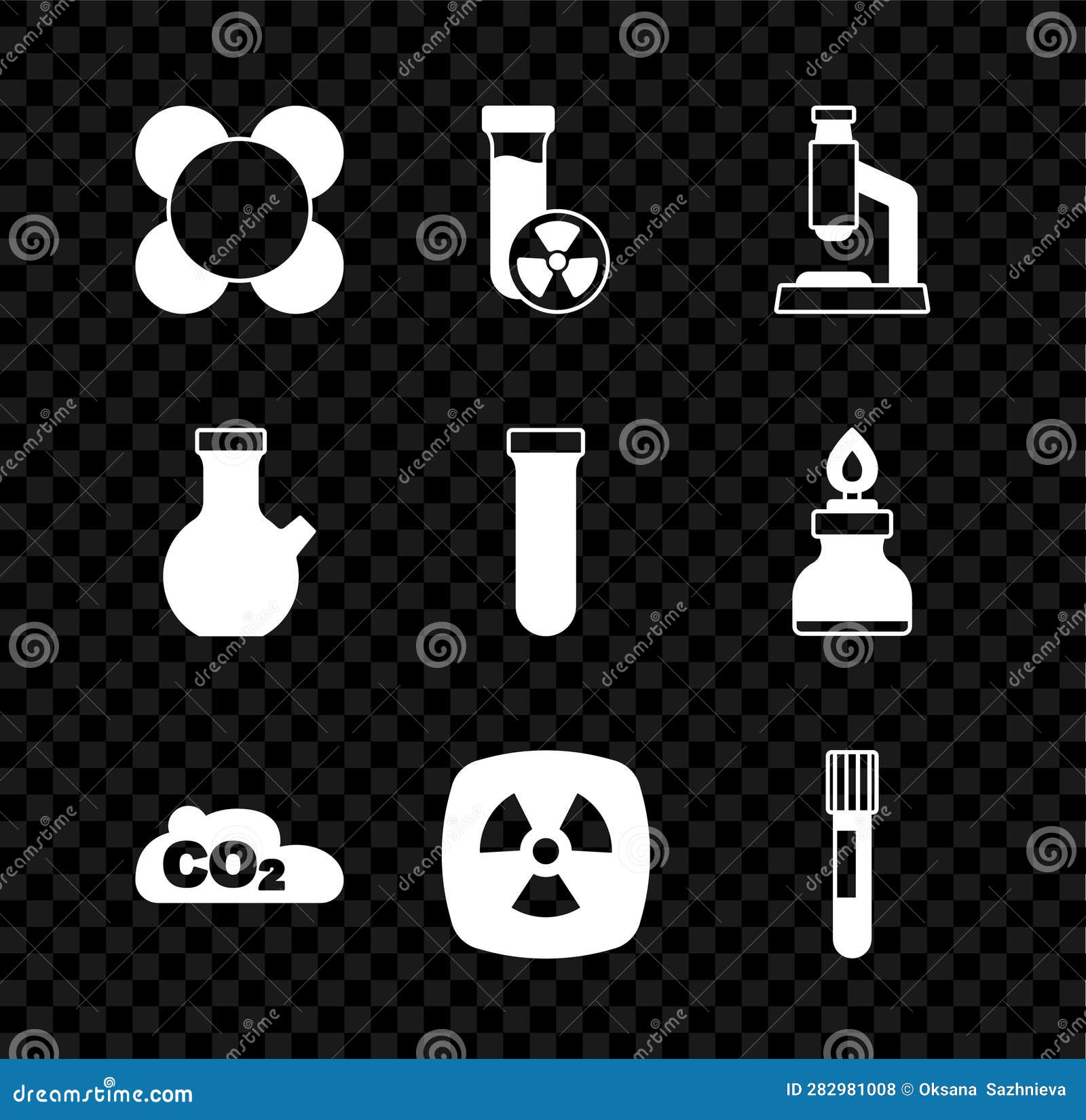 Set Molecule, Test Tube with Toxic Liquid, Microscope, CO2 Emissions in ...