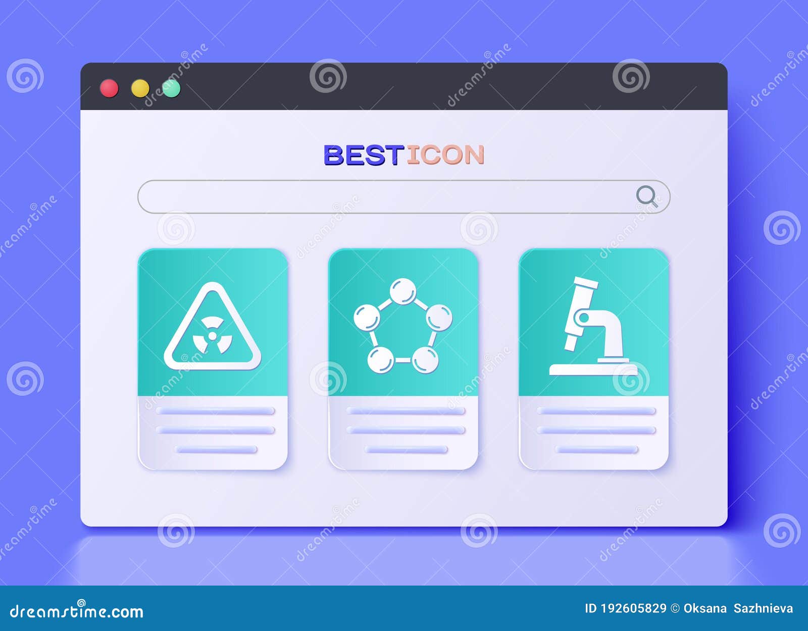 Set Molecule, Triangle with Radiation and Microscope Icon. Vector Stock ...