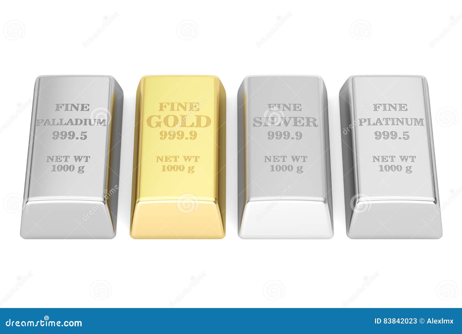 Set of Monetary Metals Ingots, 3D Rendering Stock Illustration ...