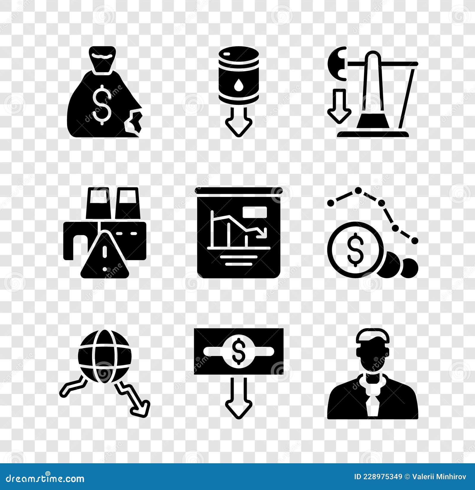 Set Money Bag, Drop in Crude Oil Price, Global Economic Crisis, Dollar Rate Decrease, Worker ...