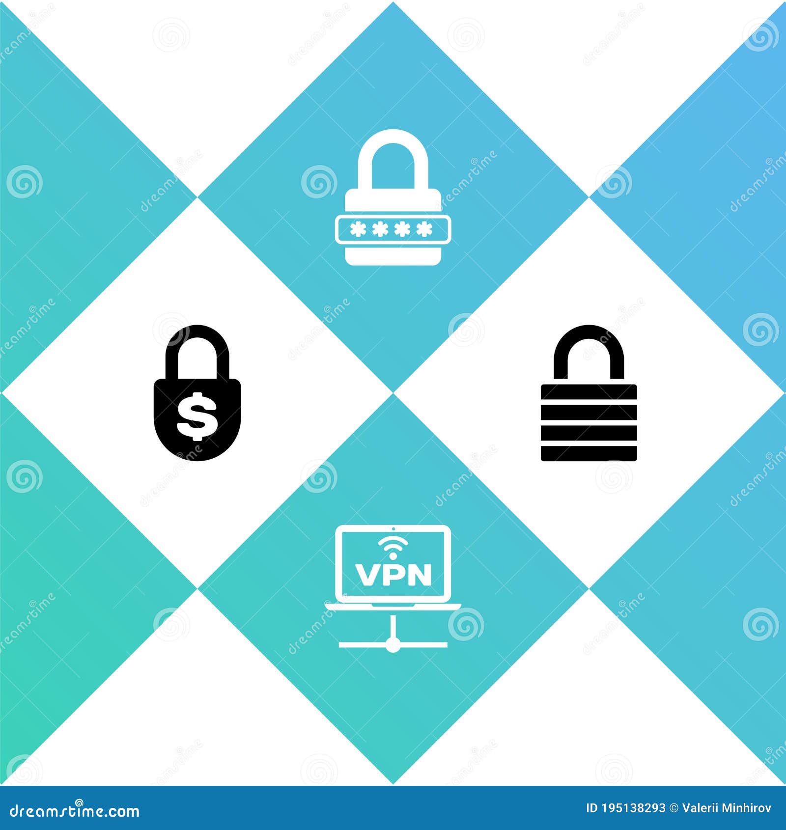 Set Money Lock, VPN Computer Network, Password Protection and Lock Icon ...