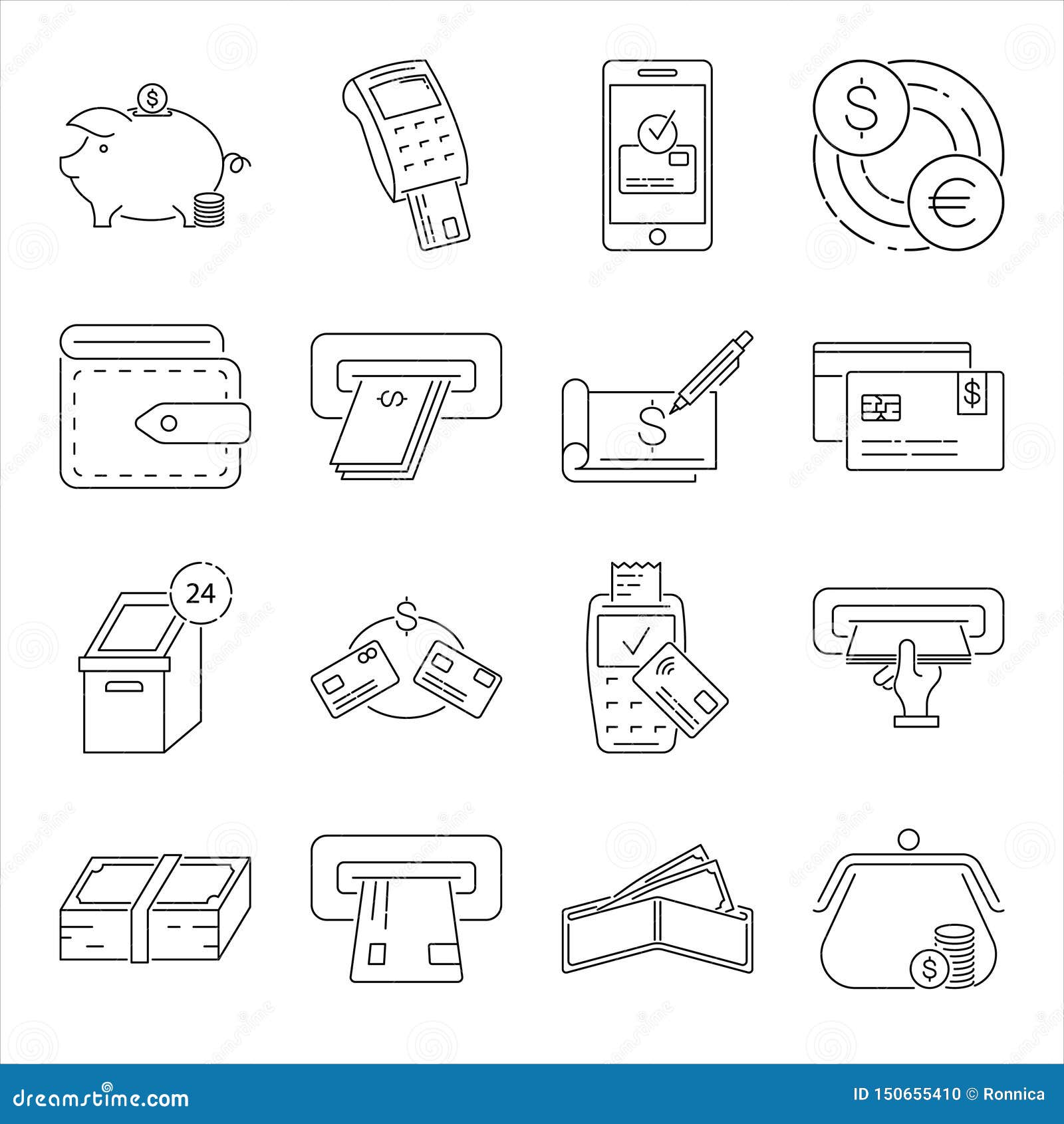 Set of Money Related Vector Line Icons Stock Vector - Illustration of ...