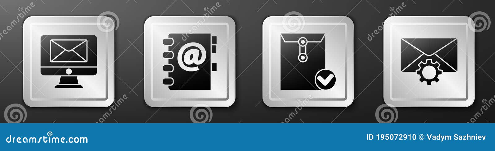 Set Monitor and Envelope, Address Book, Envelope and Check Mark and ...