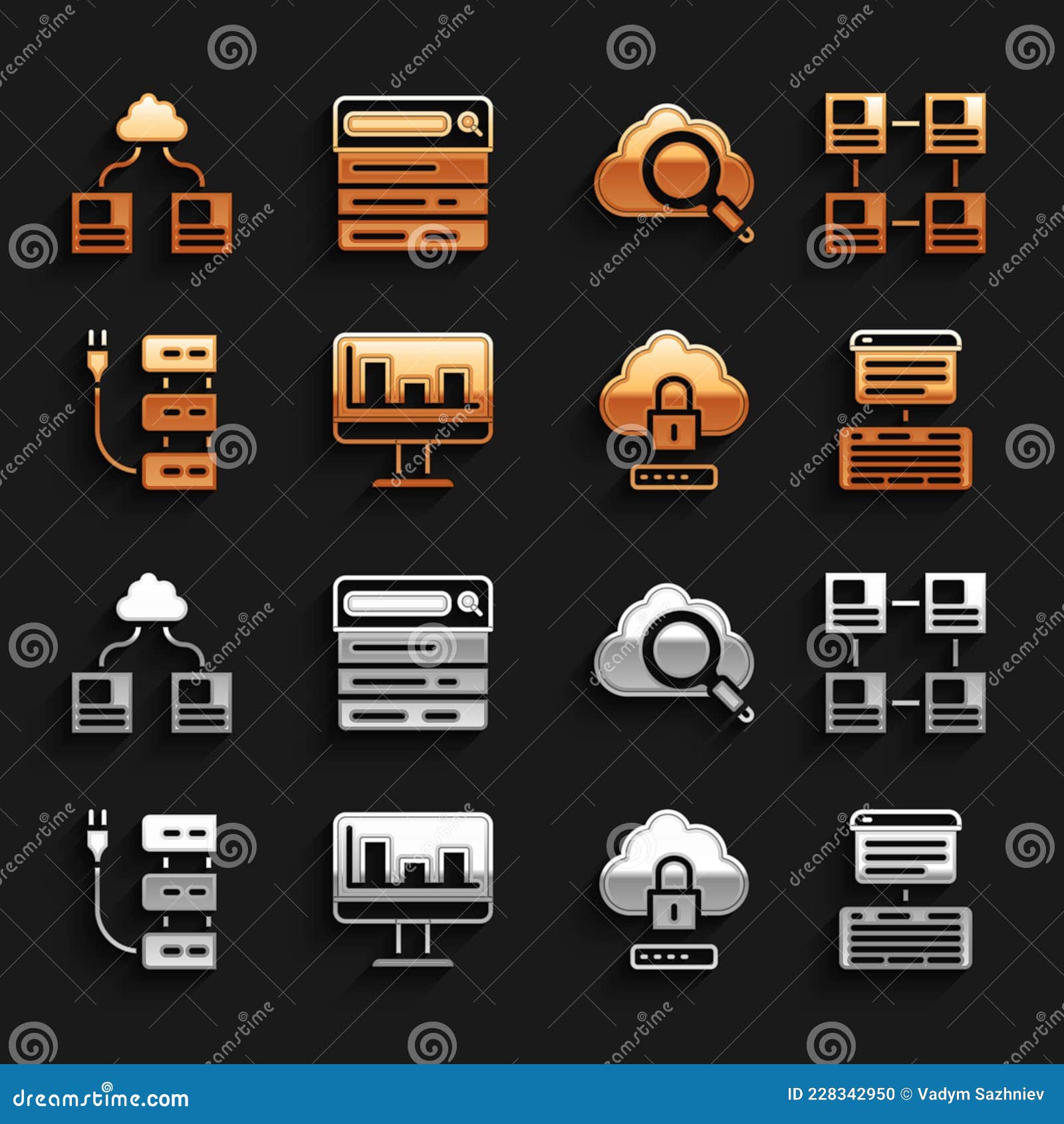 Set Monitor With Graph Chart Hierarchy Organogram Server Data Web Hosting Cloud Computing