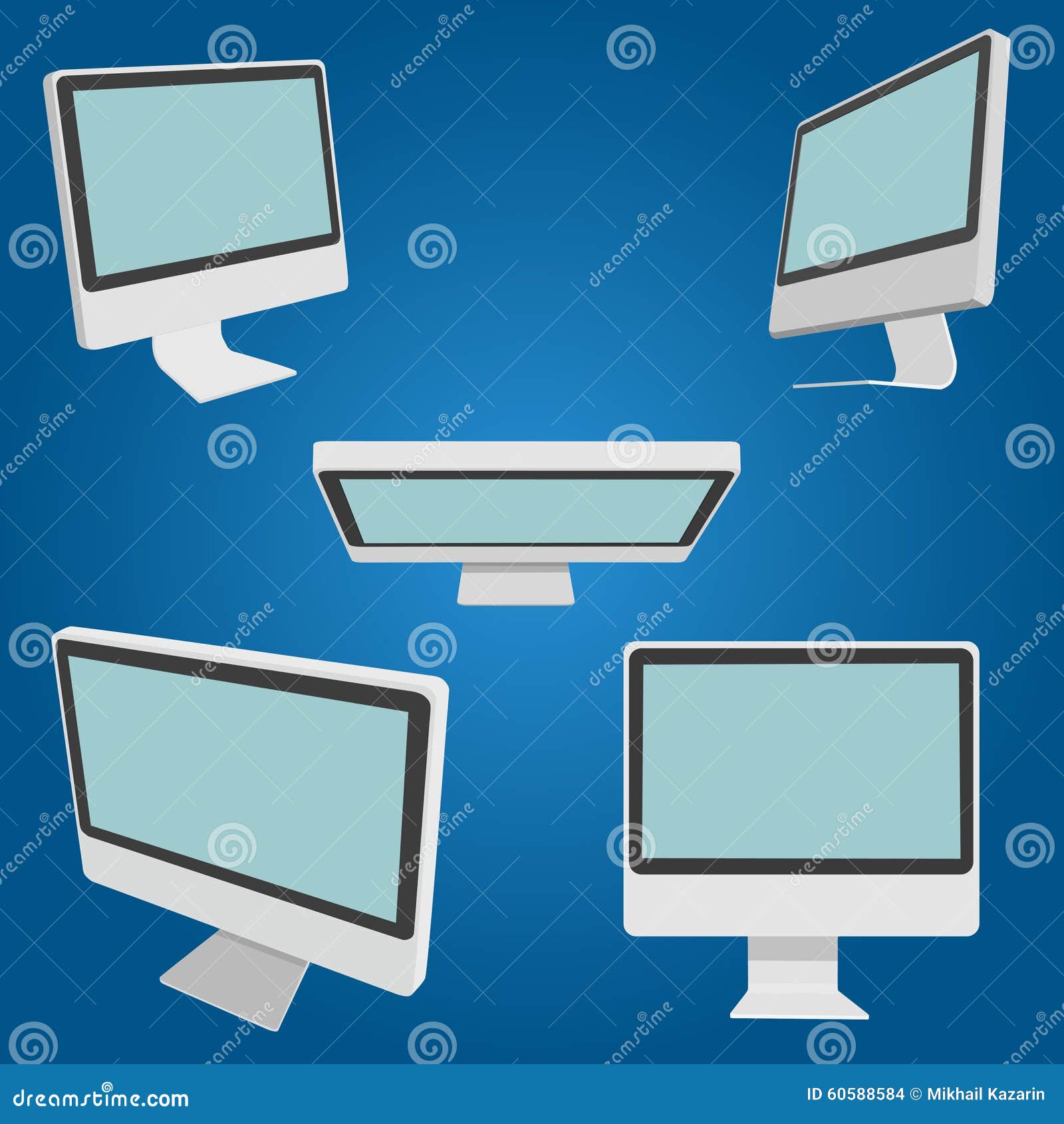Set of Monitors from Different Angles Stock Illustration - Illustration ...