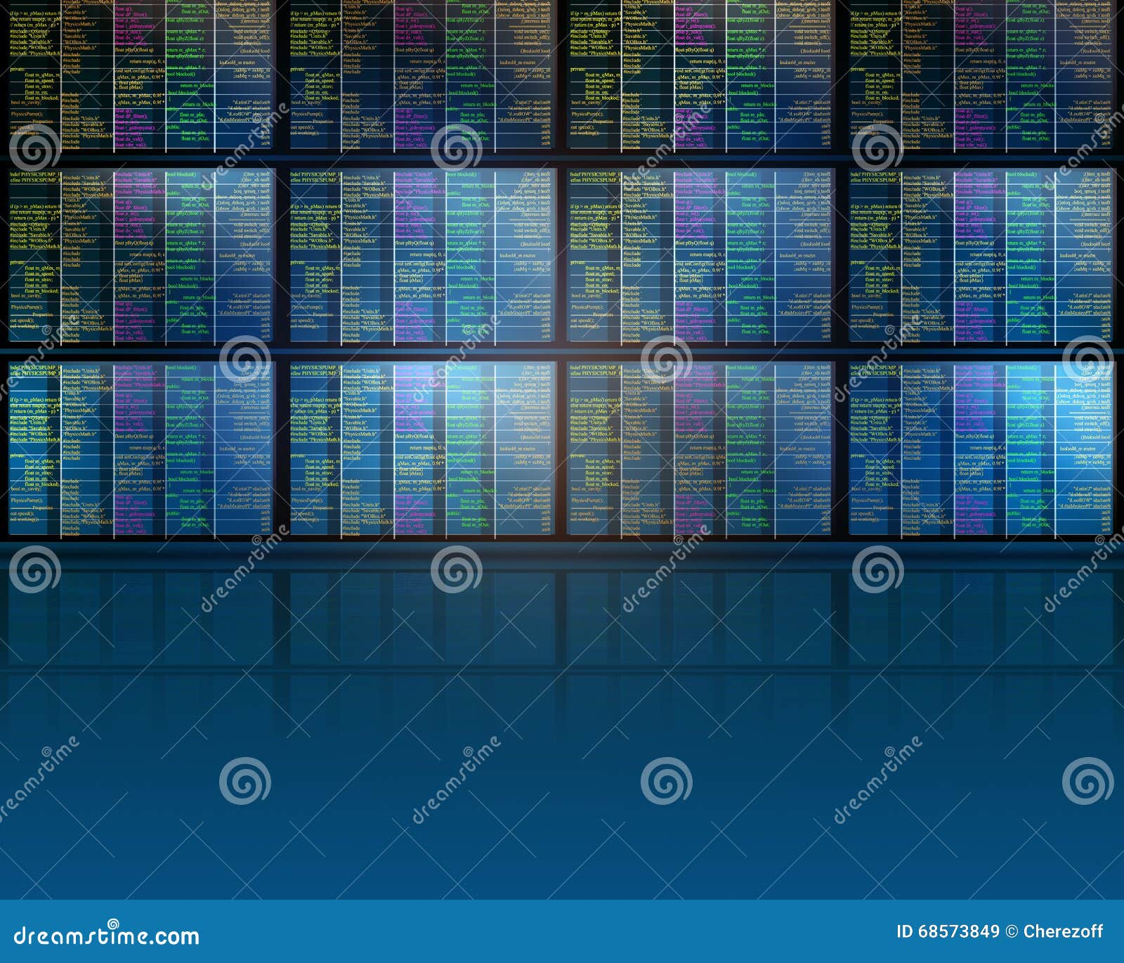 Set of Monitors with Matrix Stock Illustration - Illustration of ...
