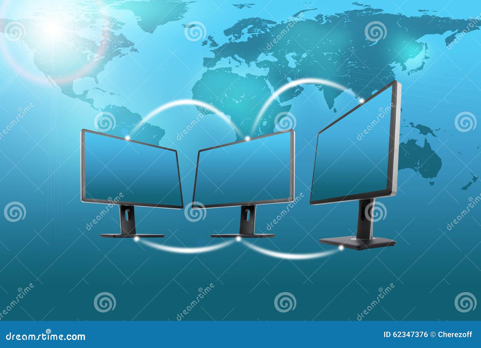 World Map Monitors Display Earth Map On Screens Vector Illustration ...