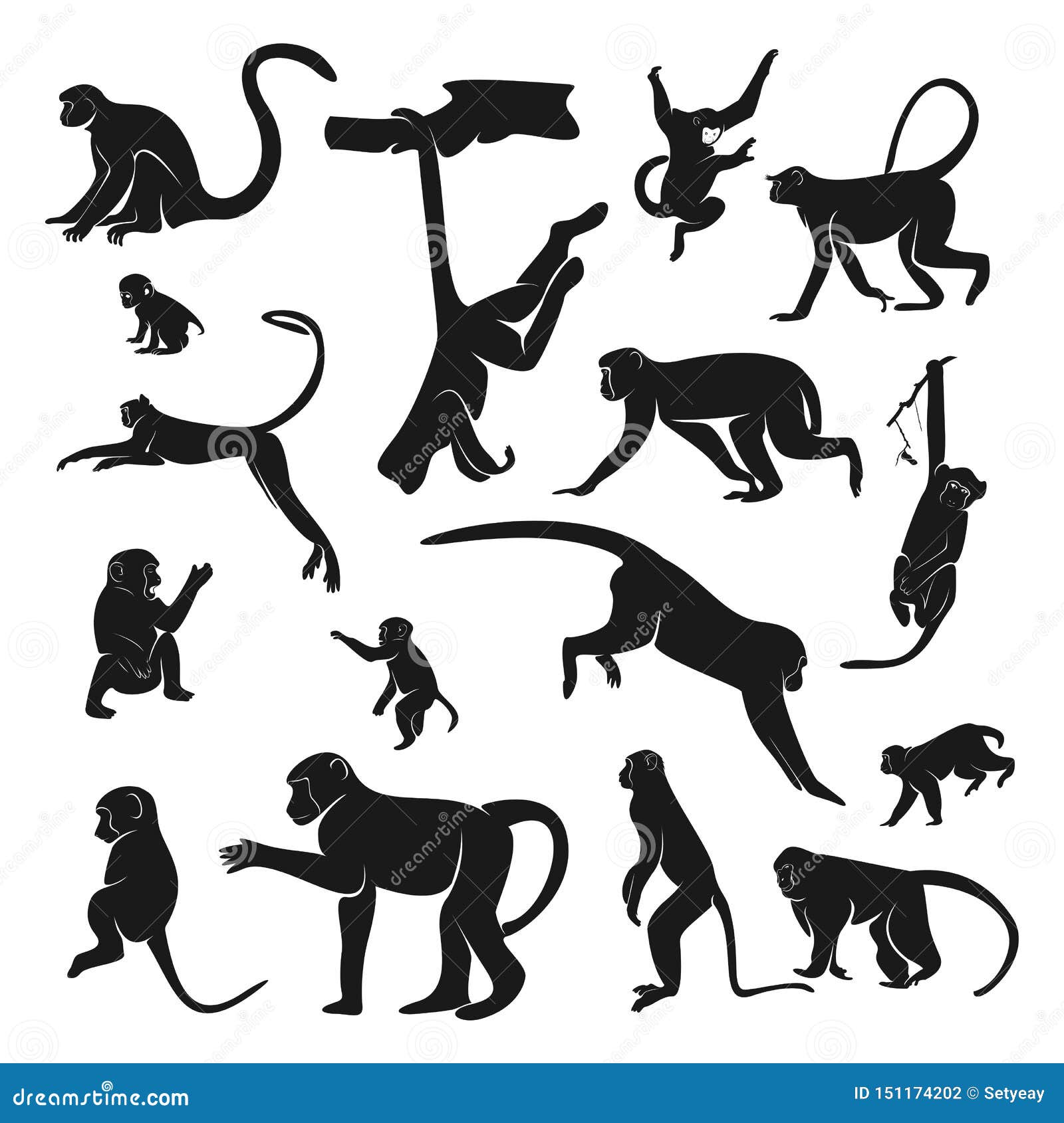 Set of Monkey Design Vector. Silhouette of Monkey Stock Vector ...