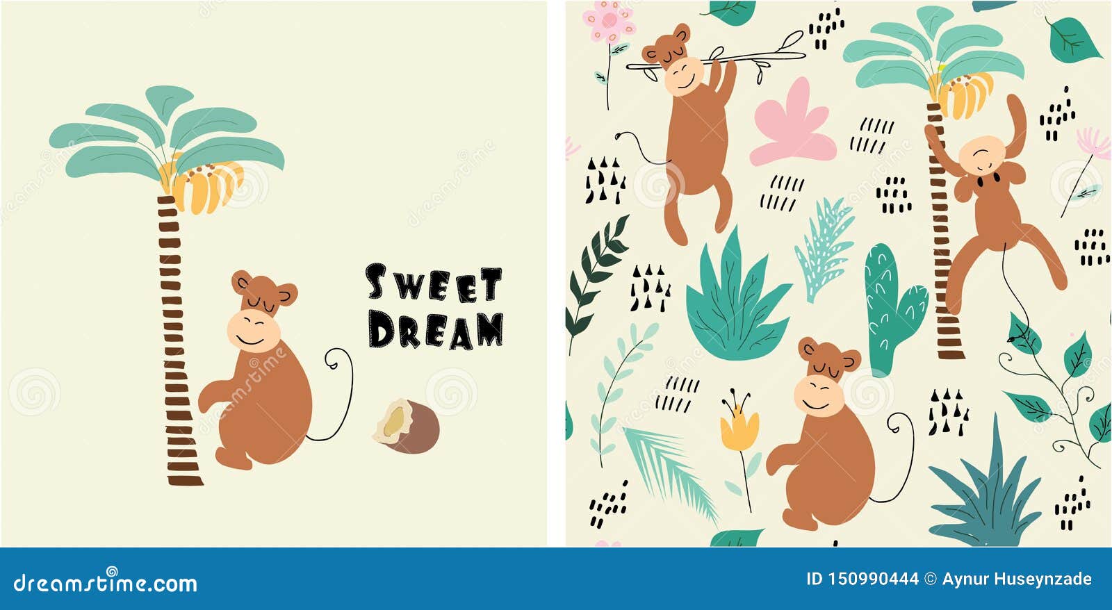 Seamless Monkeys Wallpaper Cartoon Vector | CartoonDealer.com #42004201