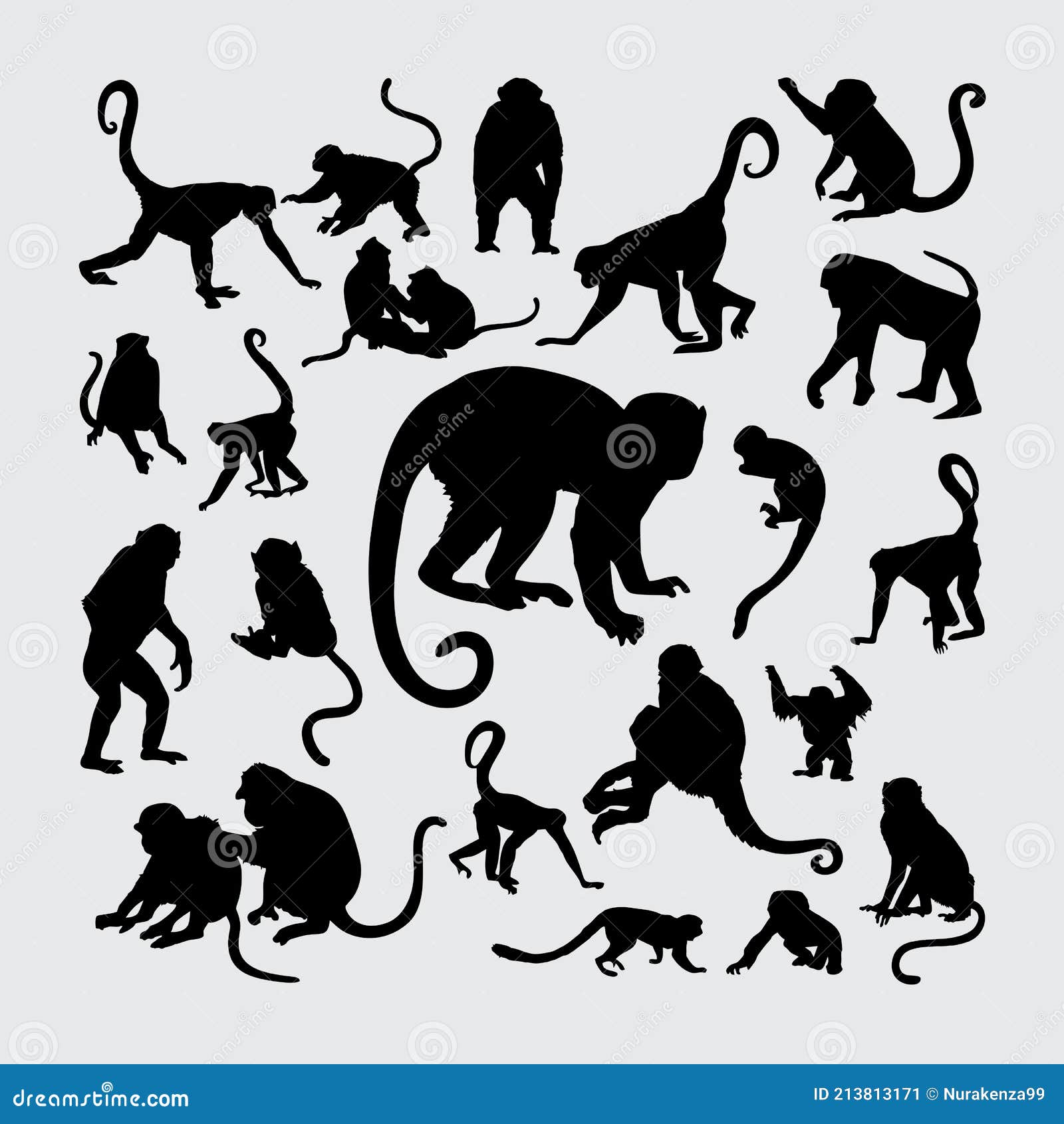 Monkey Silhouette. a Set of Monkey Silhouettes Stock Vector ...