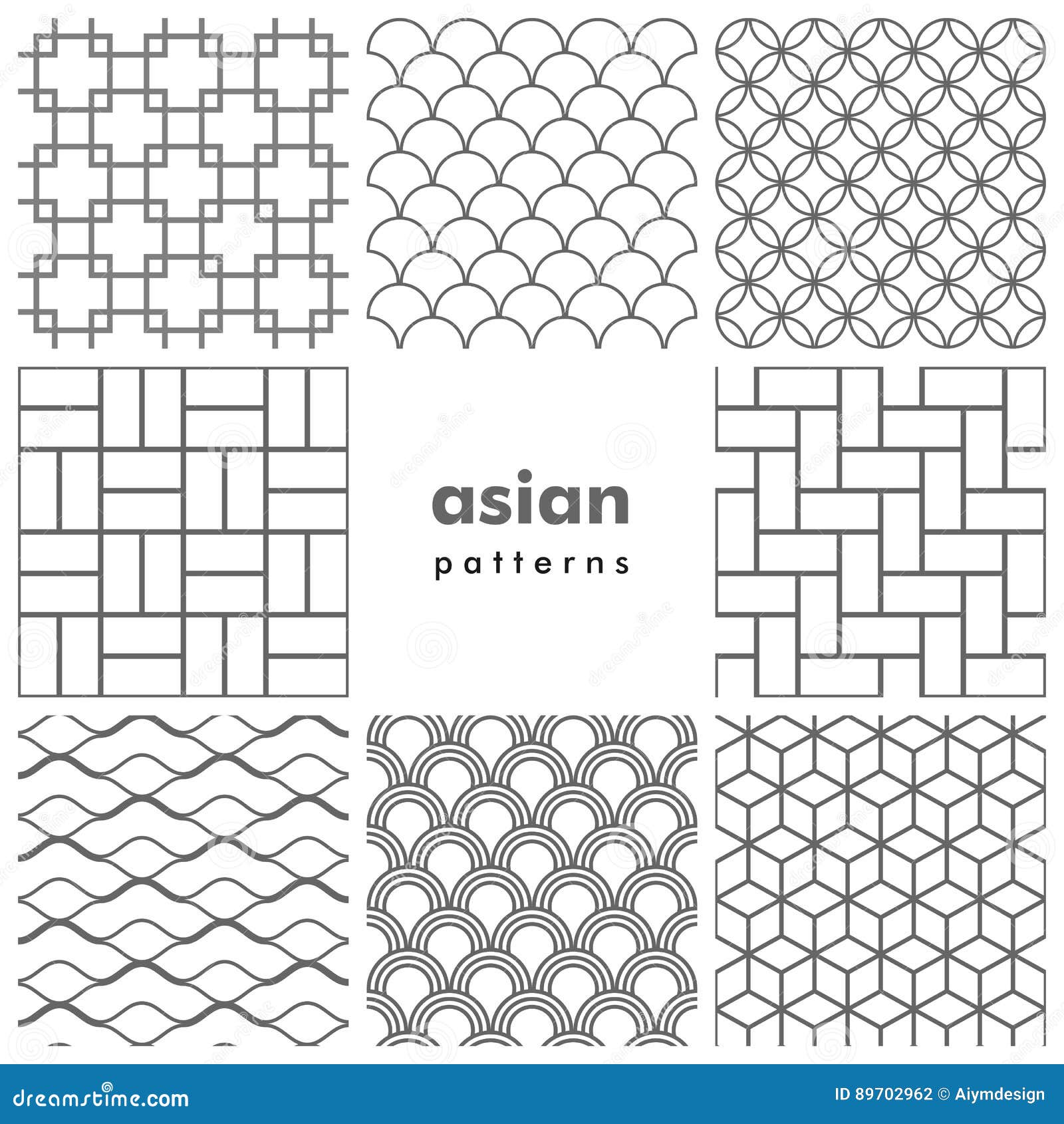 Set of Monochrome Asian Patterns Stock Vector - Illustration of ...