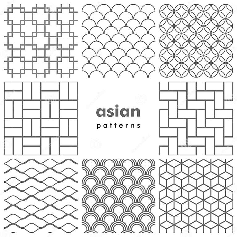 Set of Monochrome Asian Patterns Stock Vector - Illustration of ...