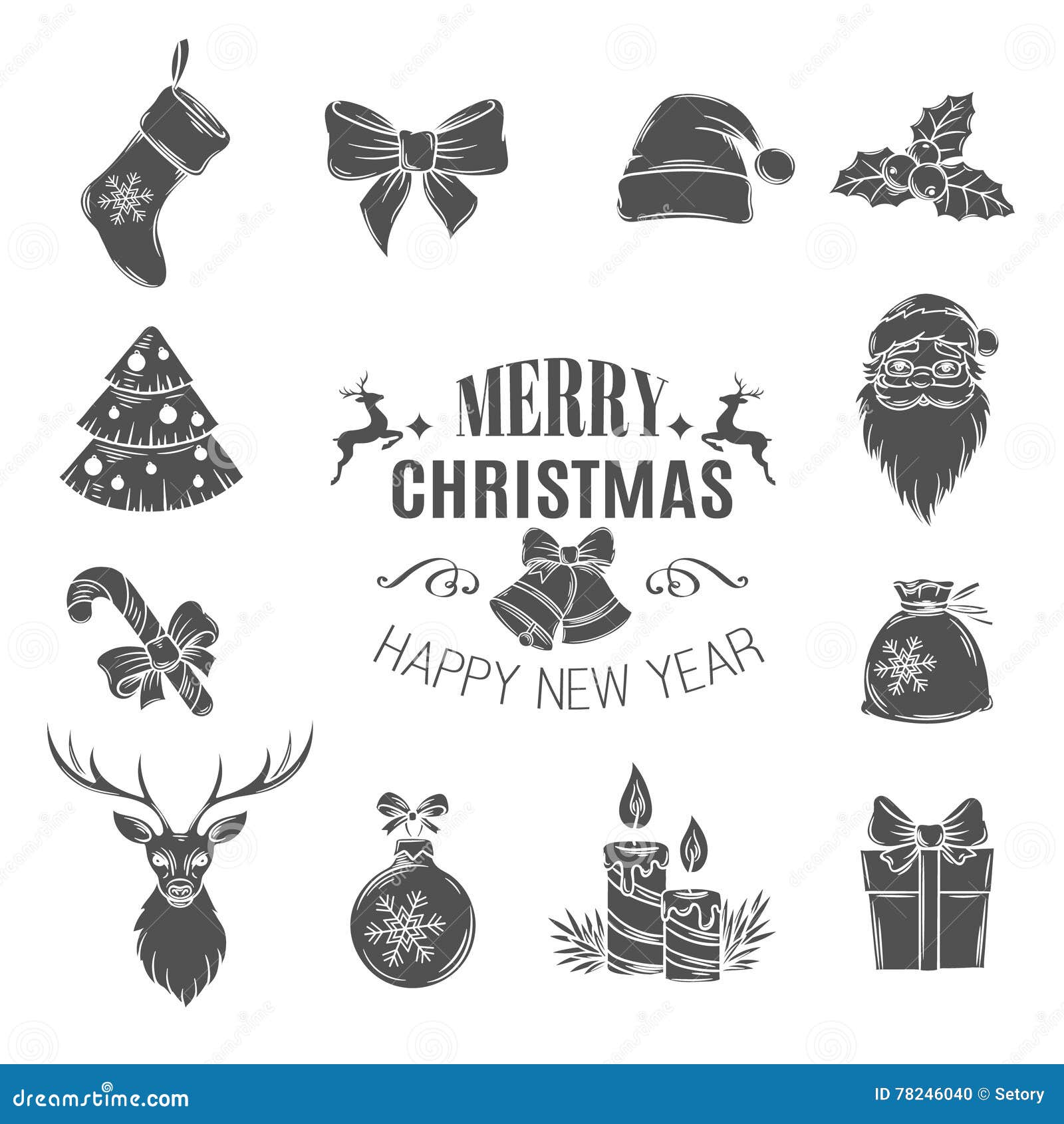 Set Monochrome Christmas Icons. Stock Vector - Illustration of ...