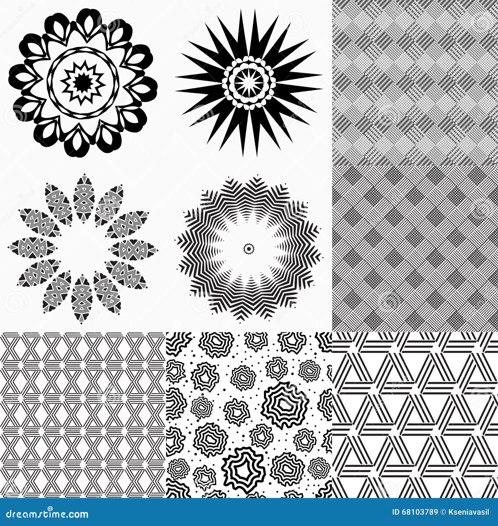 Set of Monochrome Geometric Patterns Stock Vector - Illustration of ...