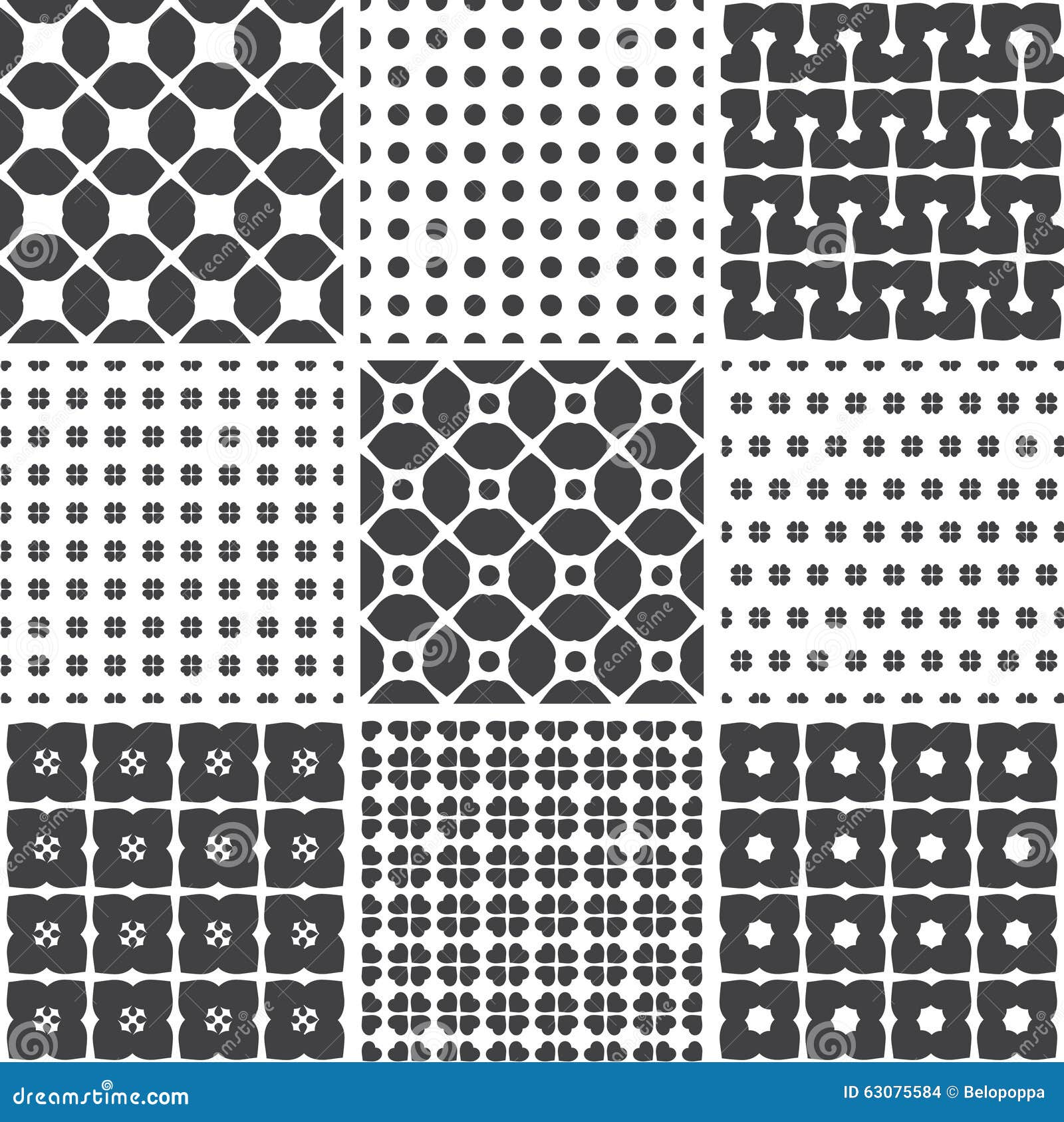 Set of Monochrome Geometric Seamless Universal Patterns, Tiling. Stock ...