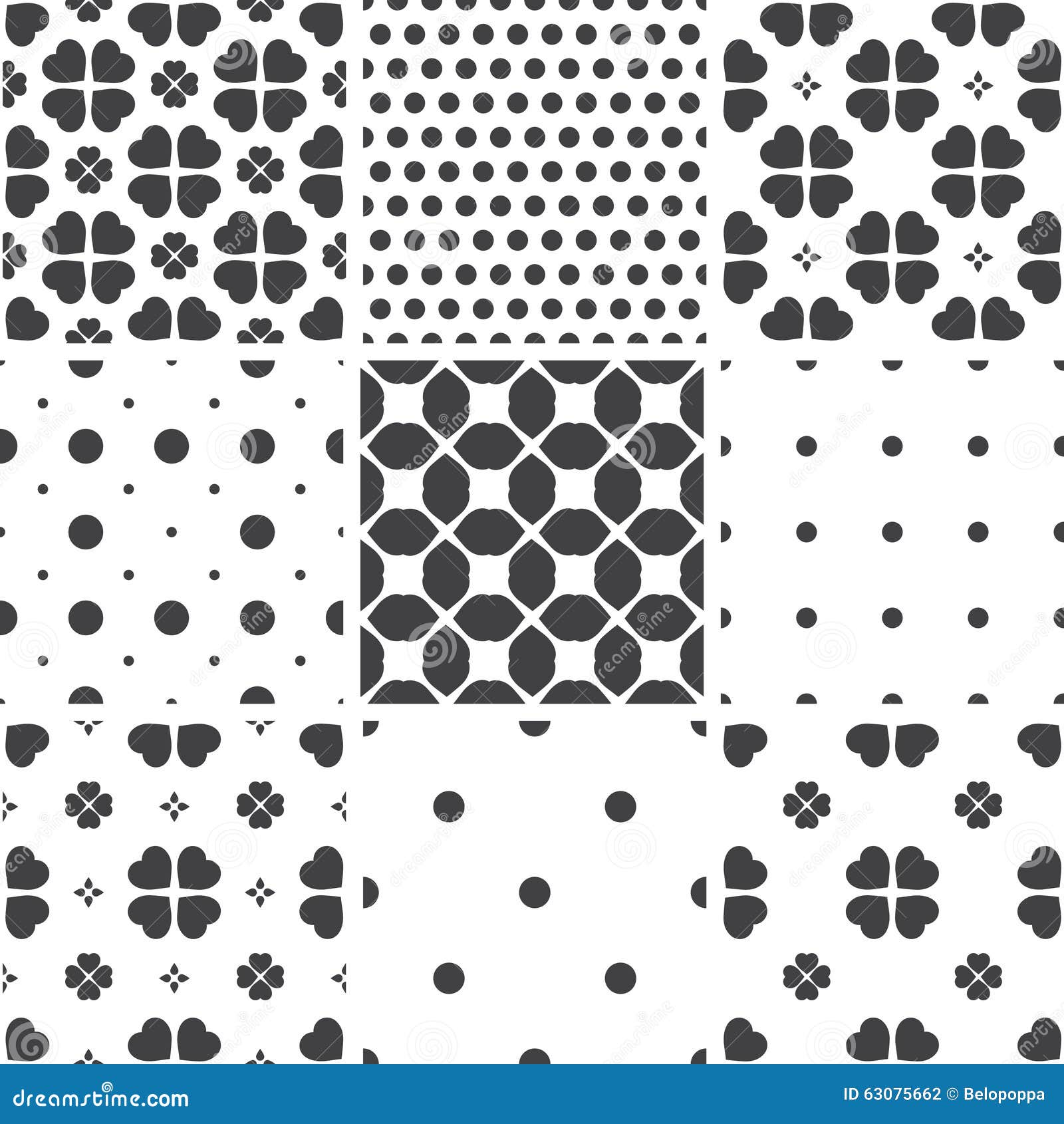 Set of Monochrome Geometric Seamless Universal Patterns, Tiling. Stock ...