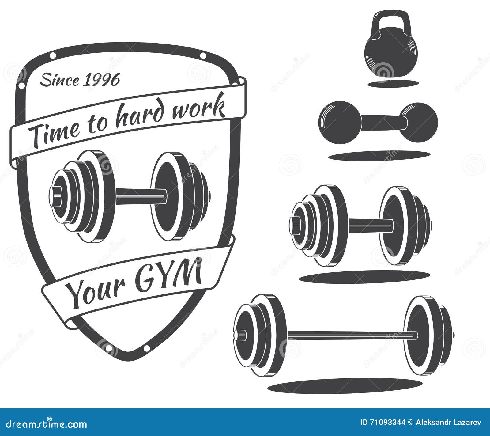Set of Monochrome Gym Equipment Stock Vector - Illustration of label ...