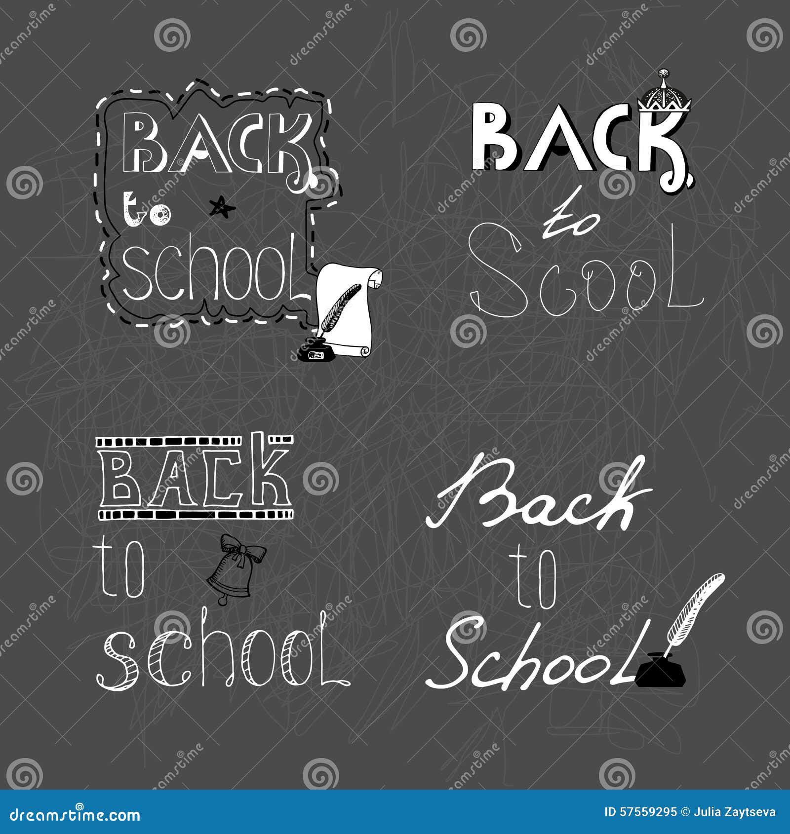 Set of 4 Monochrome Handwritten Inscription Back To School. Stock ...