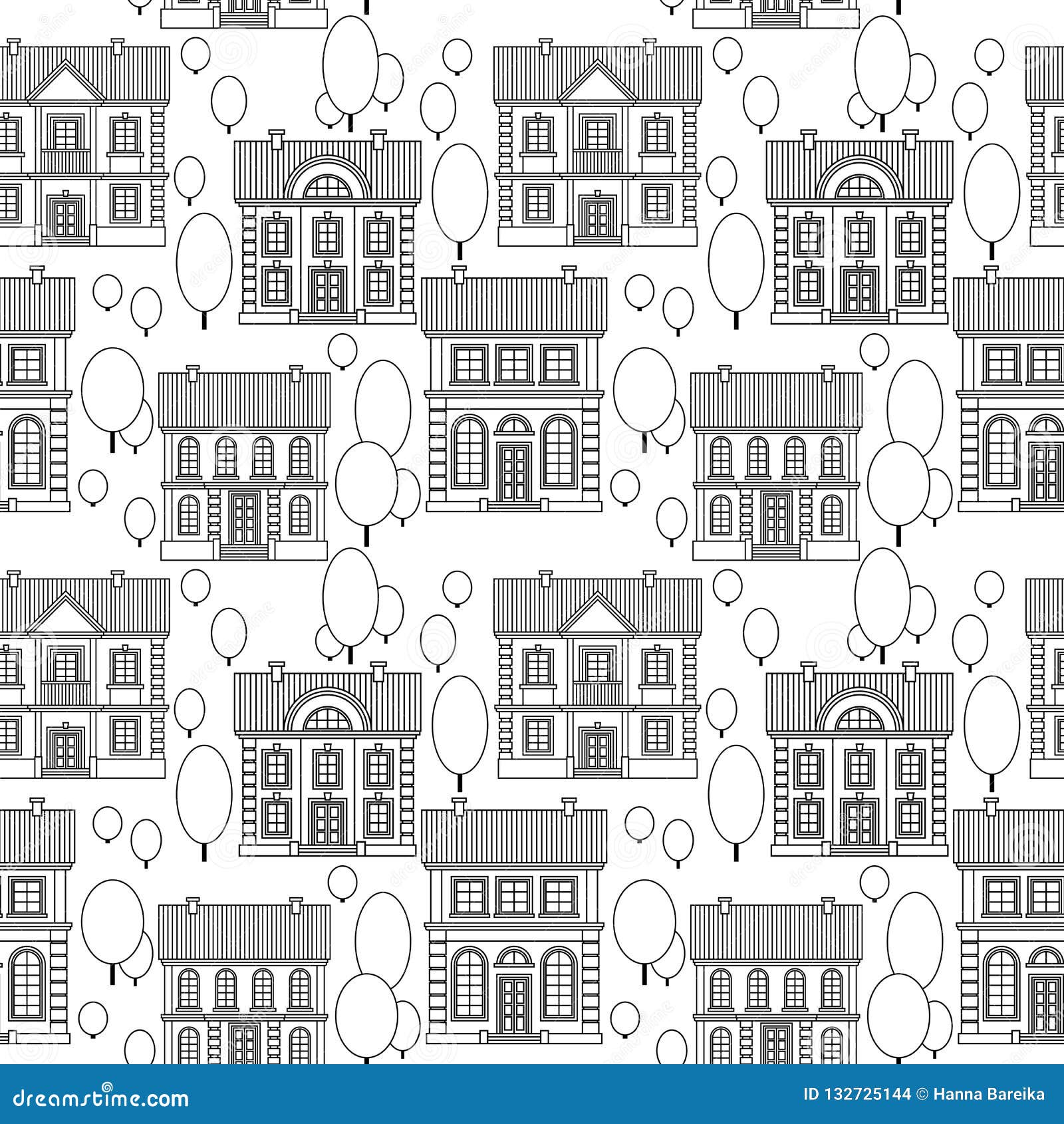 Set of Monochrome Houses. Flat Style Vector Seamless Pattern. Stock ...