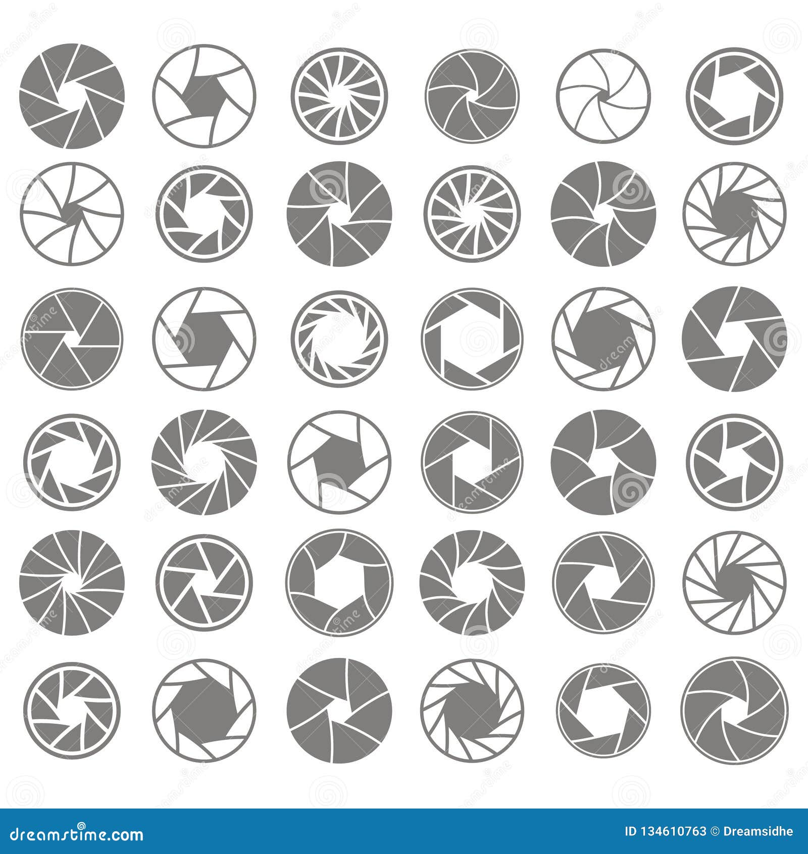 Set of Monochrome Icons with Camera Shutter Symbols Stock Vector ...