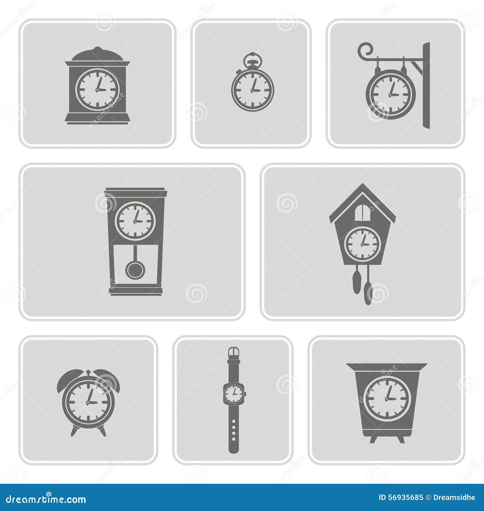 Set of Monochrome Icons with Clock Stock Vector - Illustration of black ...