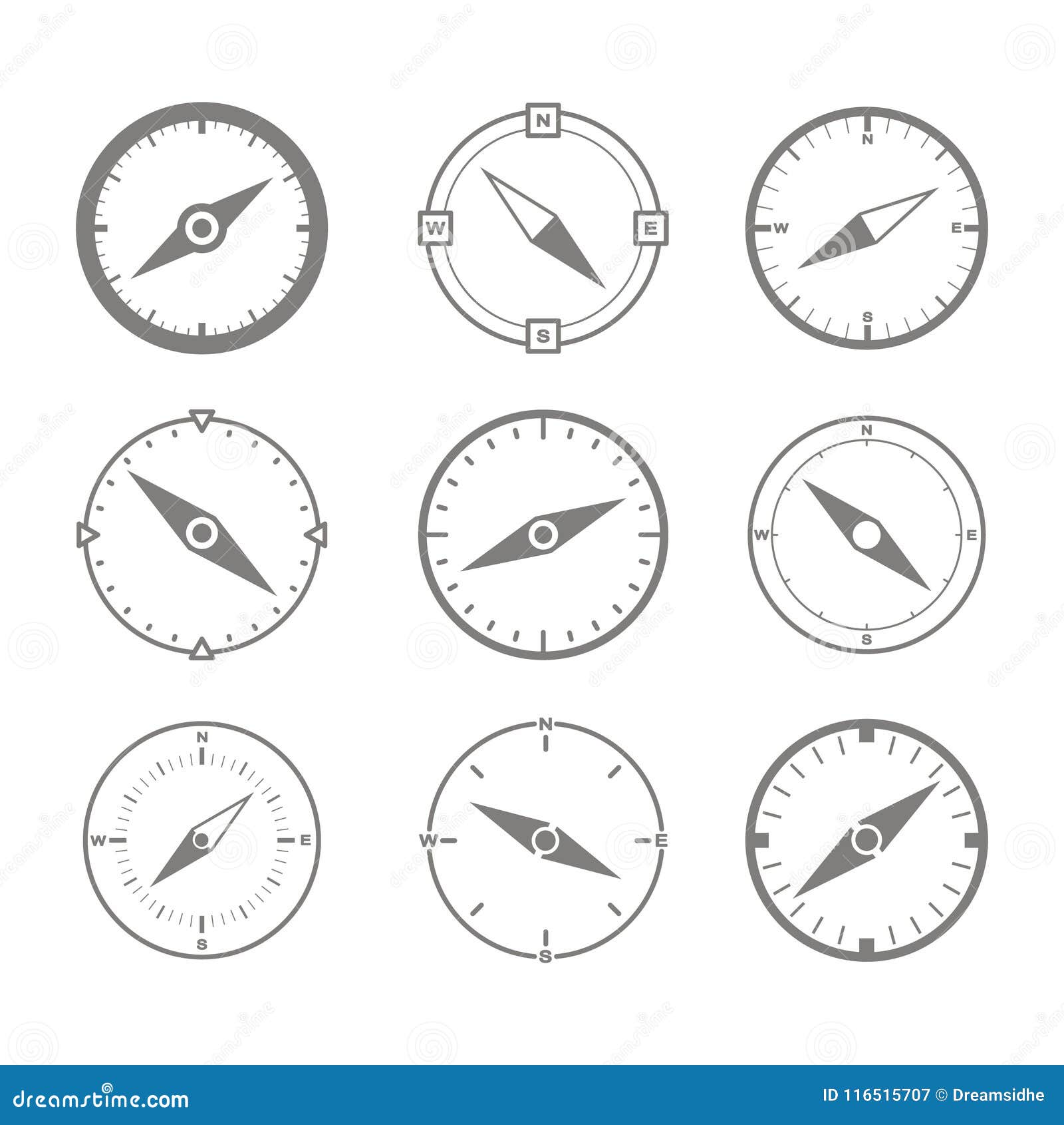 Set of Monochrome Icons with Compass Stock Vector - Illustration of ...