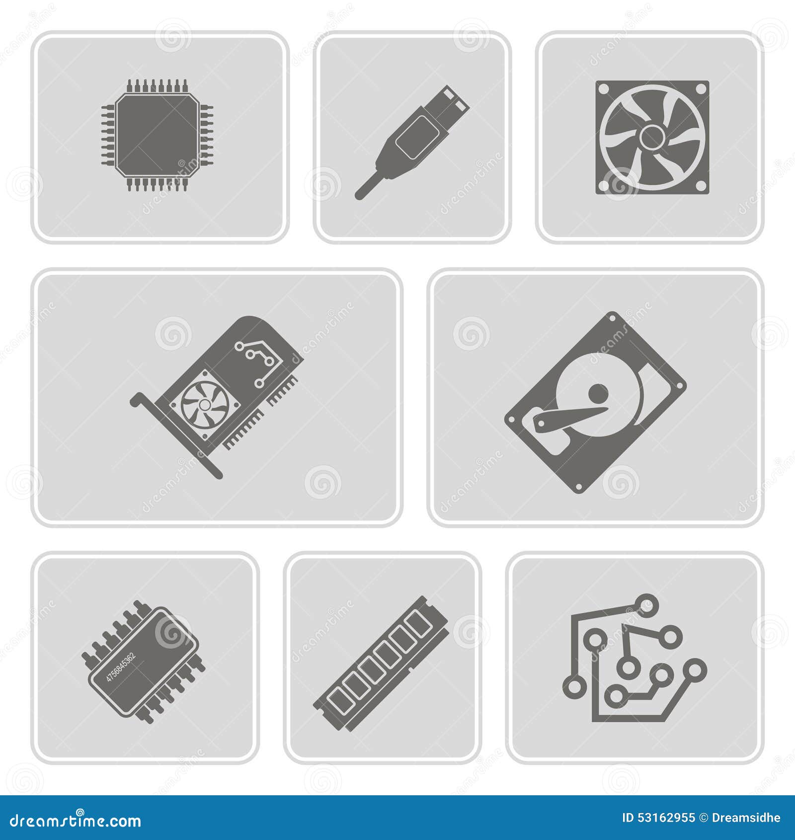 Set of Monochrome Icons with Computer Hardware and Components Stock ...