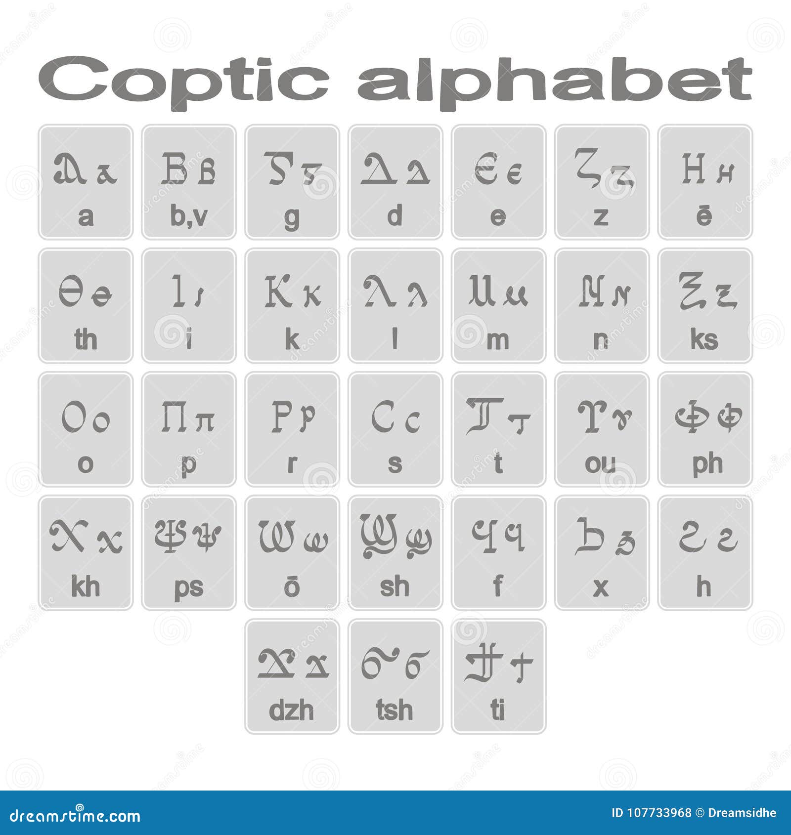 Set of Monochrome Icons with Coptic Alphabet Stock Vector ...