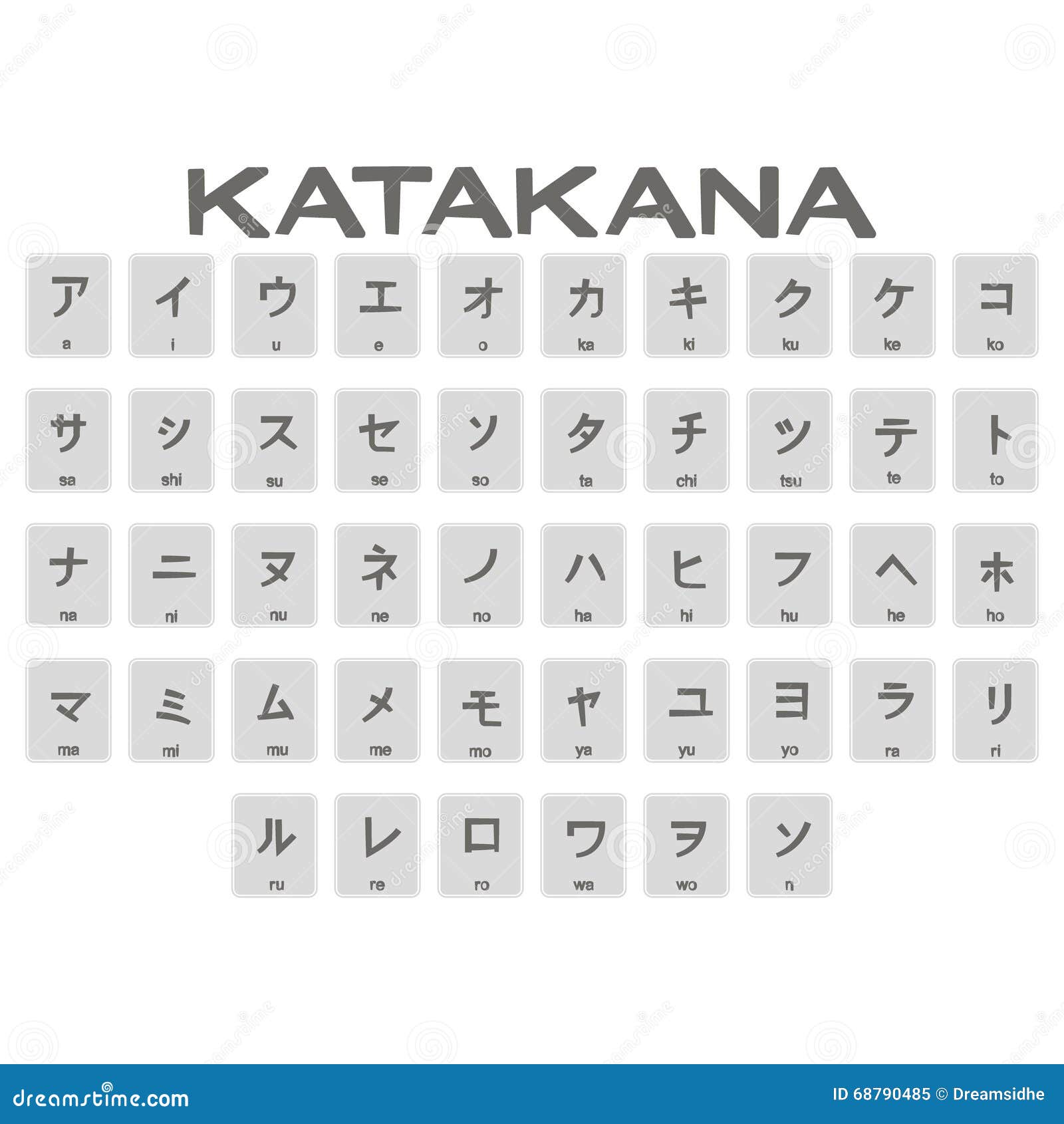 Set Of Monochrome Icons With Japanese Alphabet Katakana Cartoon Vector