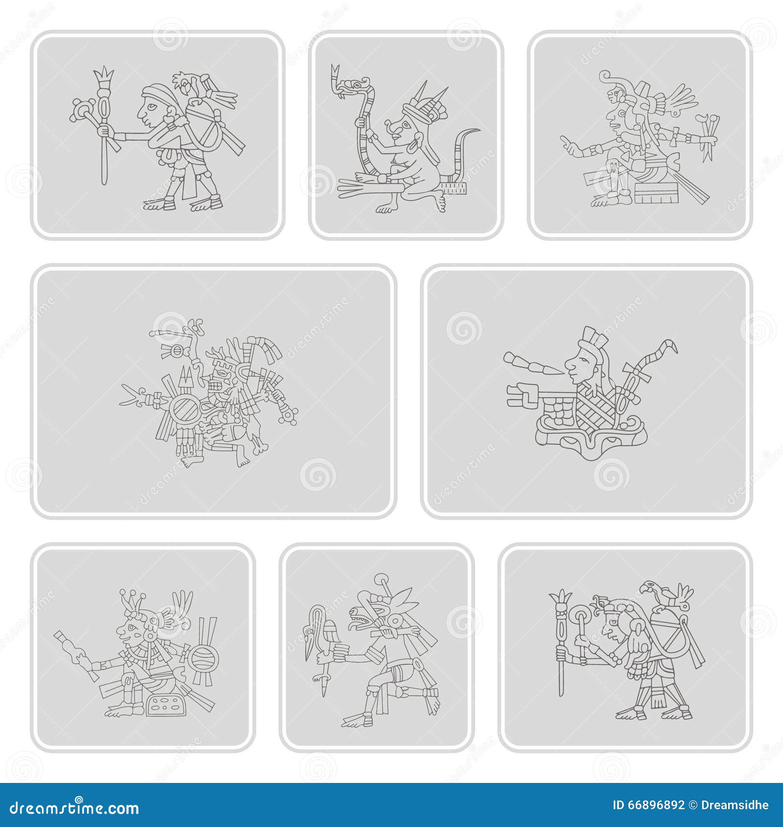 Set of Monochrome Icons with Symbols from Aztec Codices Stock Vector ...