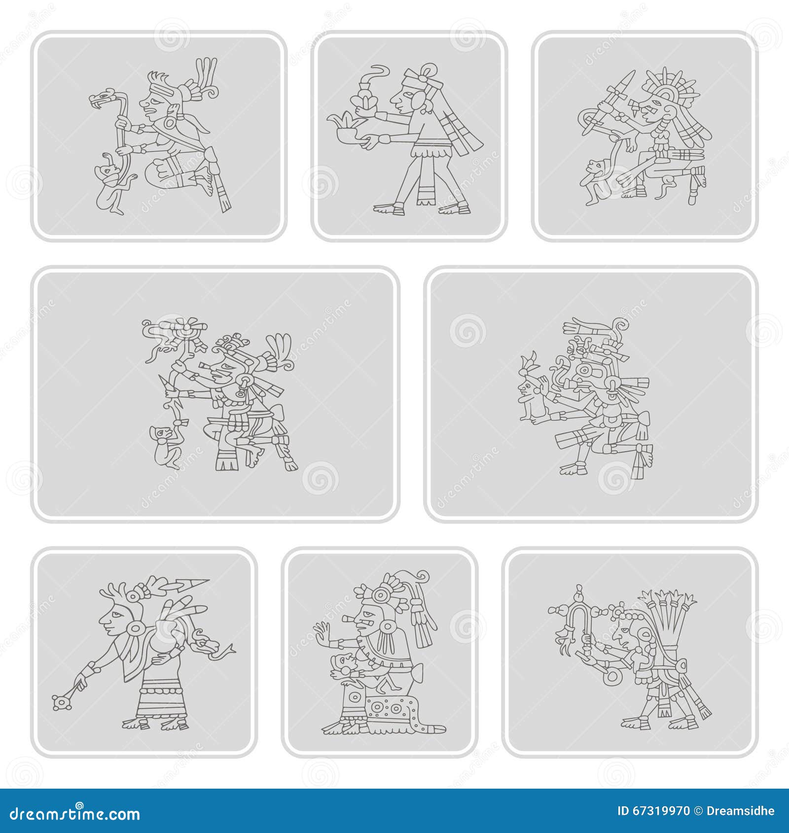Set of Monochrome Icons with Symbols from Aztec Codices Stock Vector ...