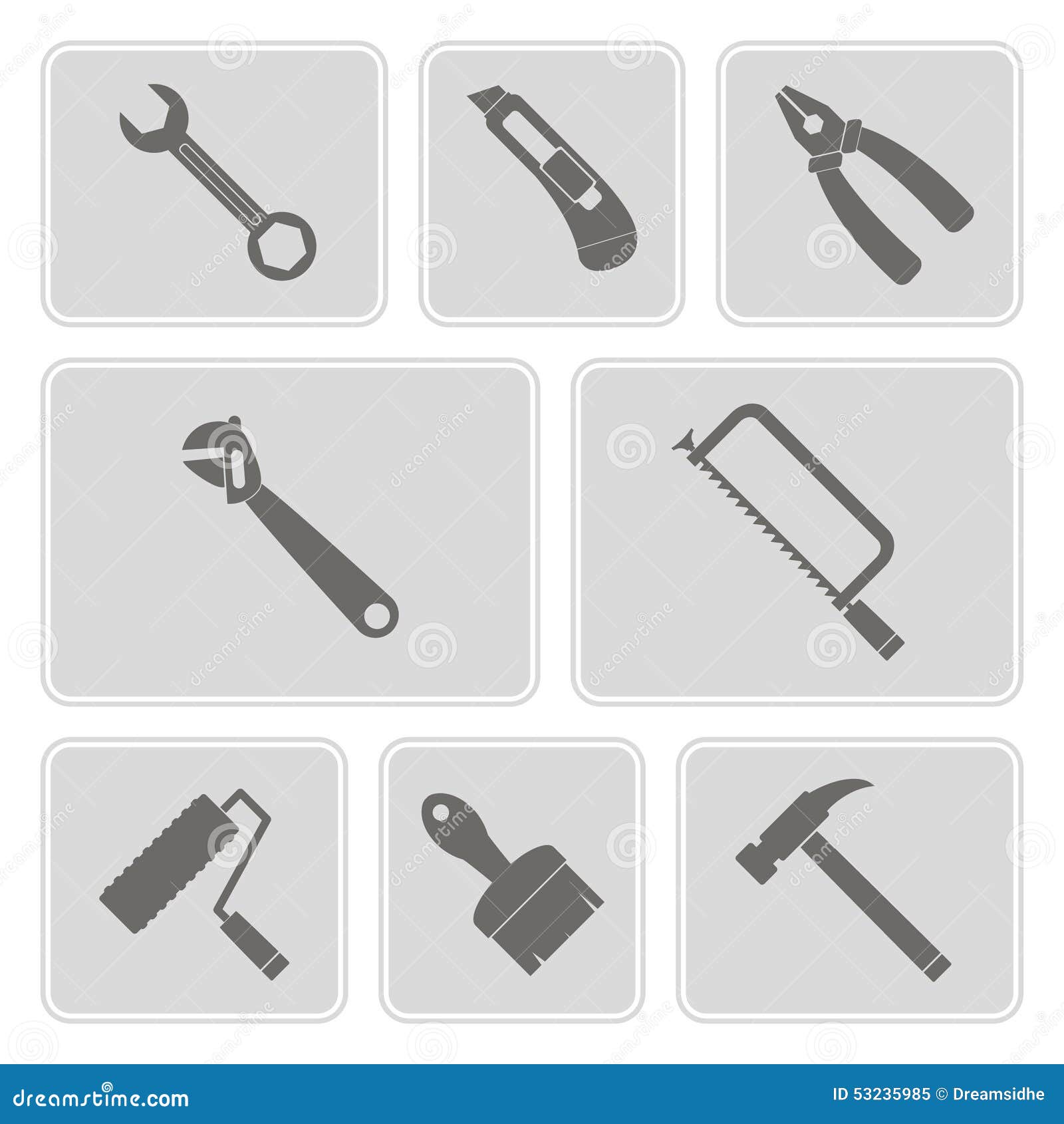 Set of Monochrome Icons with Tools Related Stock Vector - Illustration ...