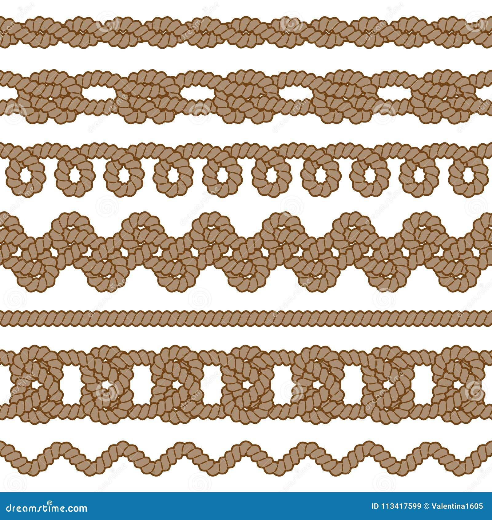 Set of Monochrome Rope Seamless Borders Stock Vector - Illustration of ...