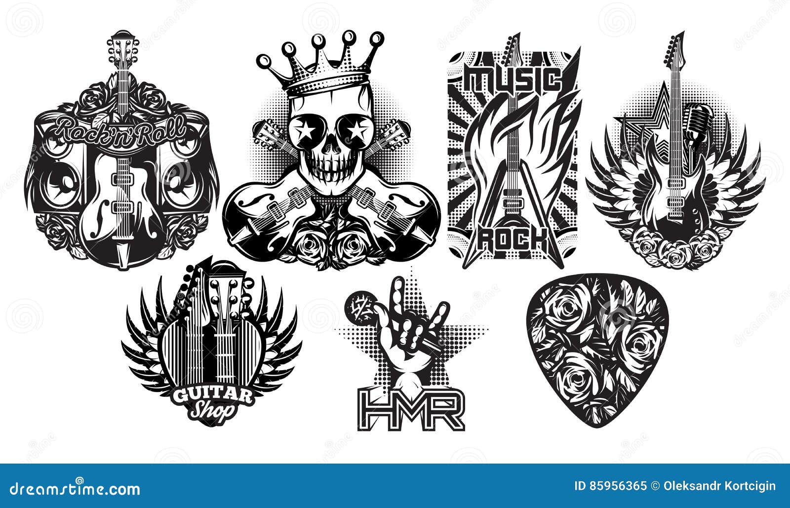 Set of Monochrome Vector Pattern on the Theme of Rock Music, Rock and ...