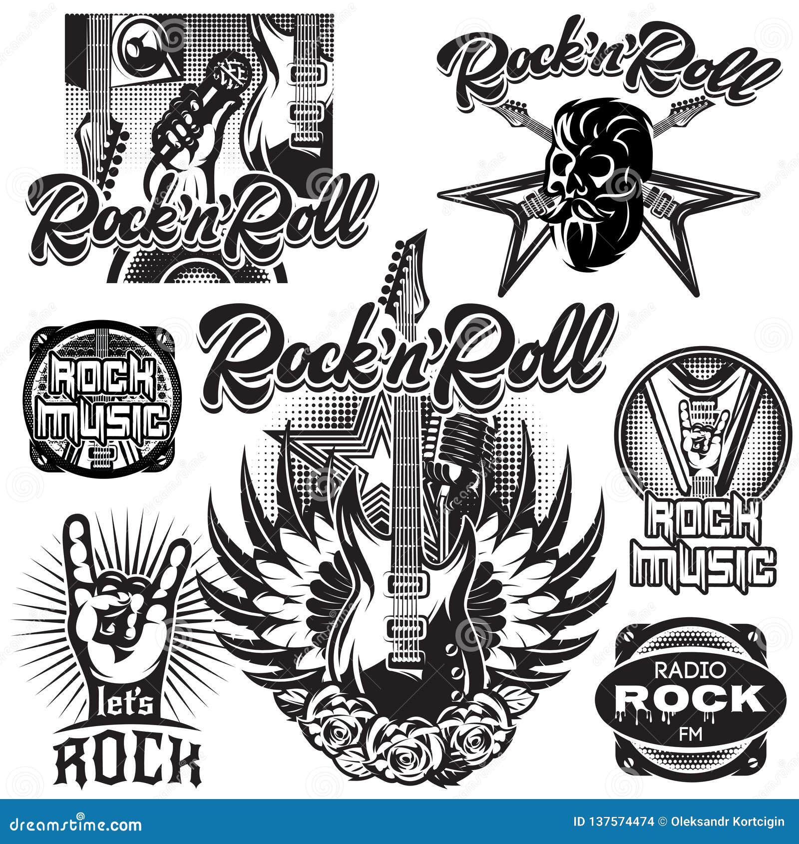 Set of Monochrome Vector Patterns on the Theme of Rock Music, Rock and ...