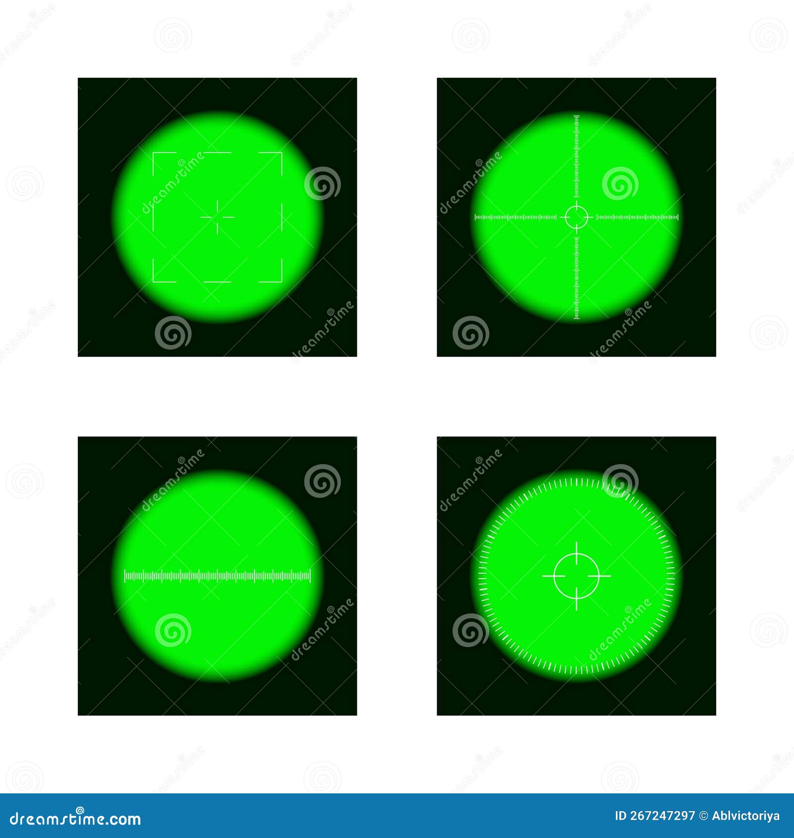 Set Of Monocular, Telescope, Periscope View With Scales And Chromakey ...