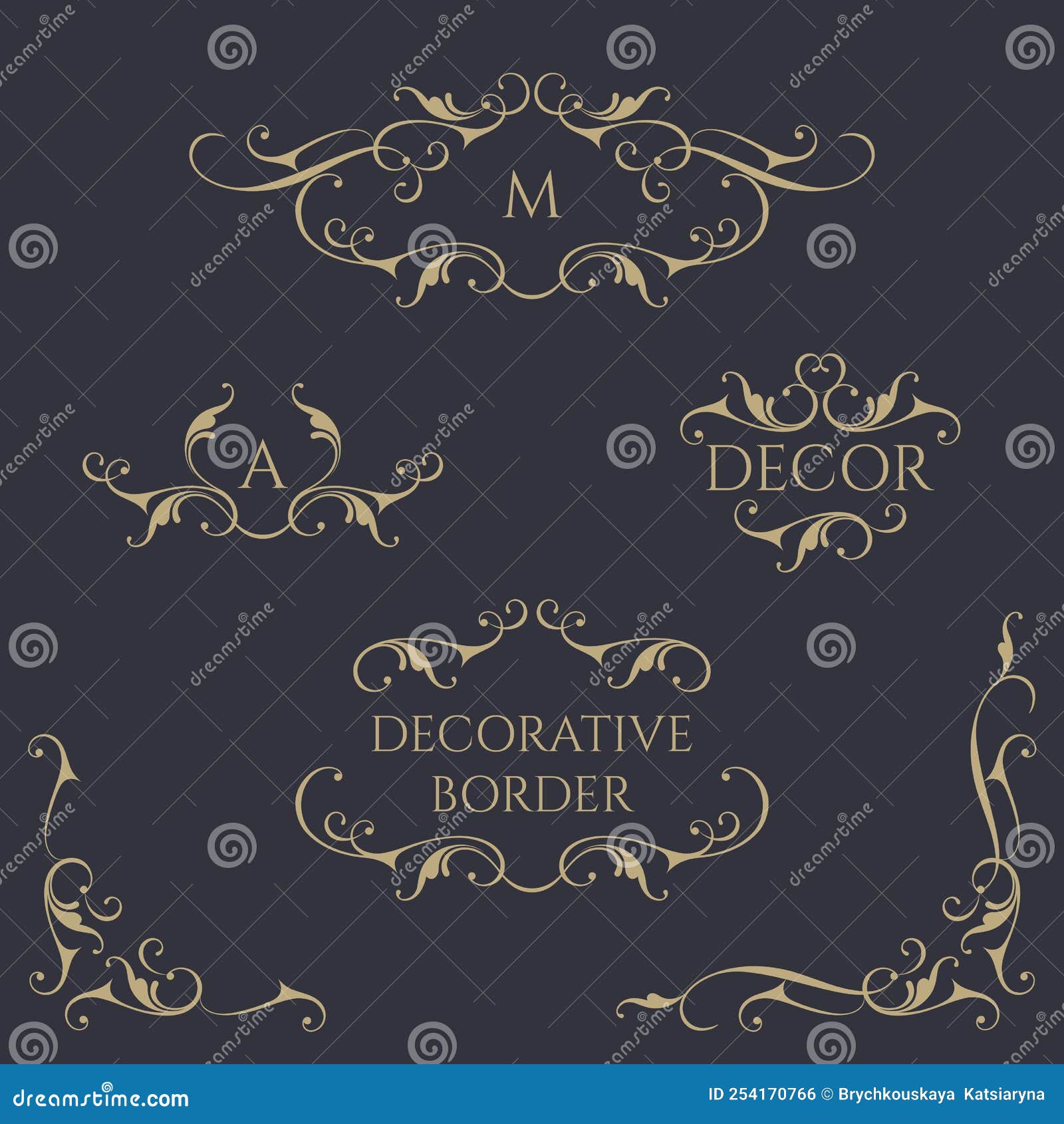 Set of Monogram Frames, Corners and Borders. Graphic Design Pages Stock ...