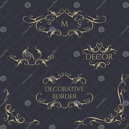Set of Monogram Frames, Corners and Borders. Graphic Design Pages Stock ...
