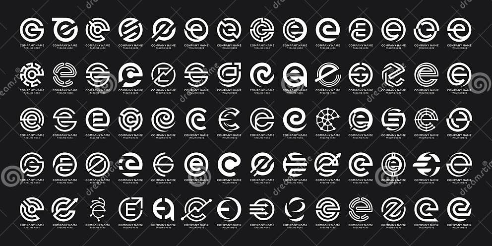 Set of Monogram Initial Letter E Circle Round Logo Design, Abstract ...