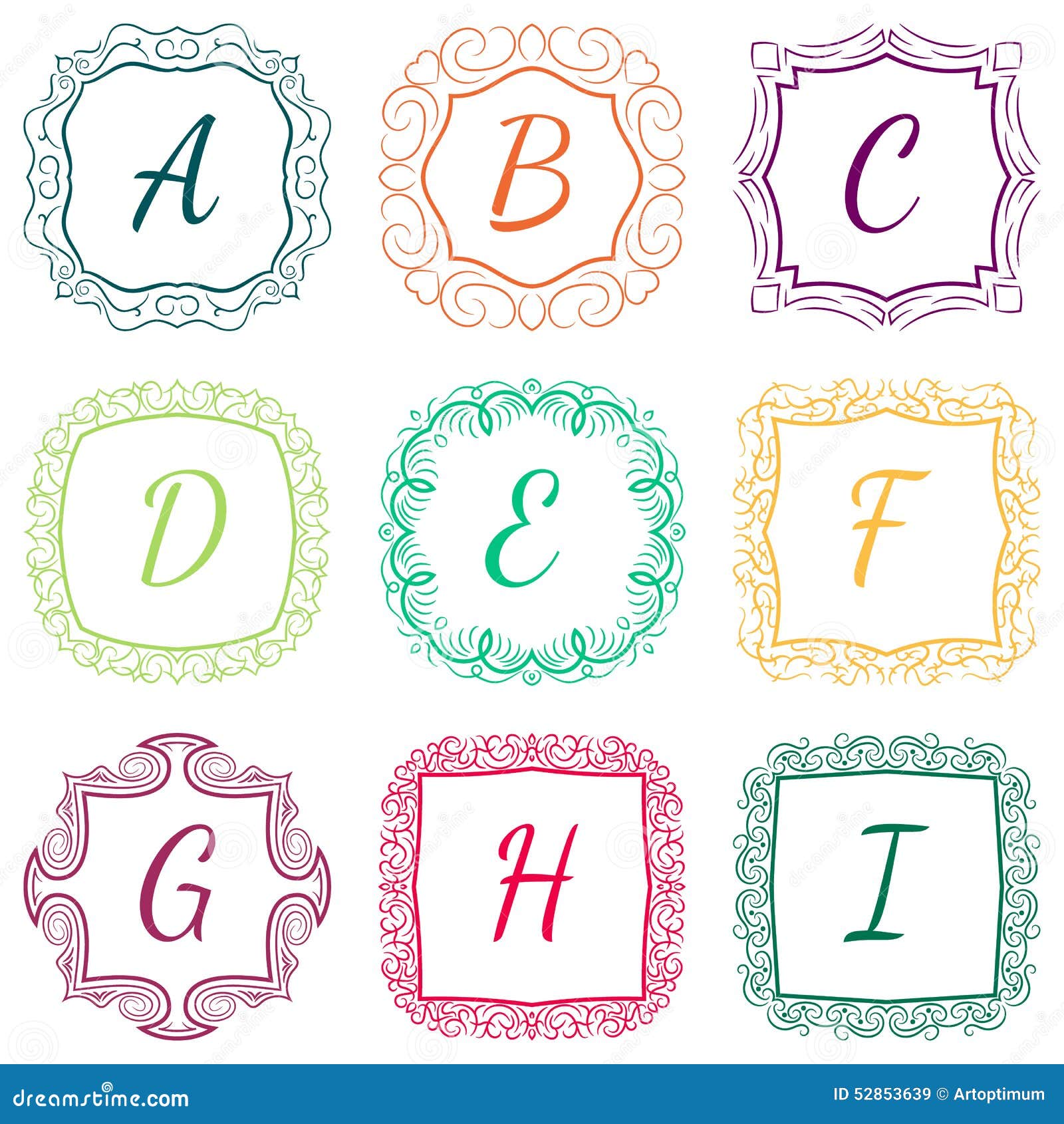 Set of Monograms Hand Drawn Style Colorful with Stock Vector ...
