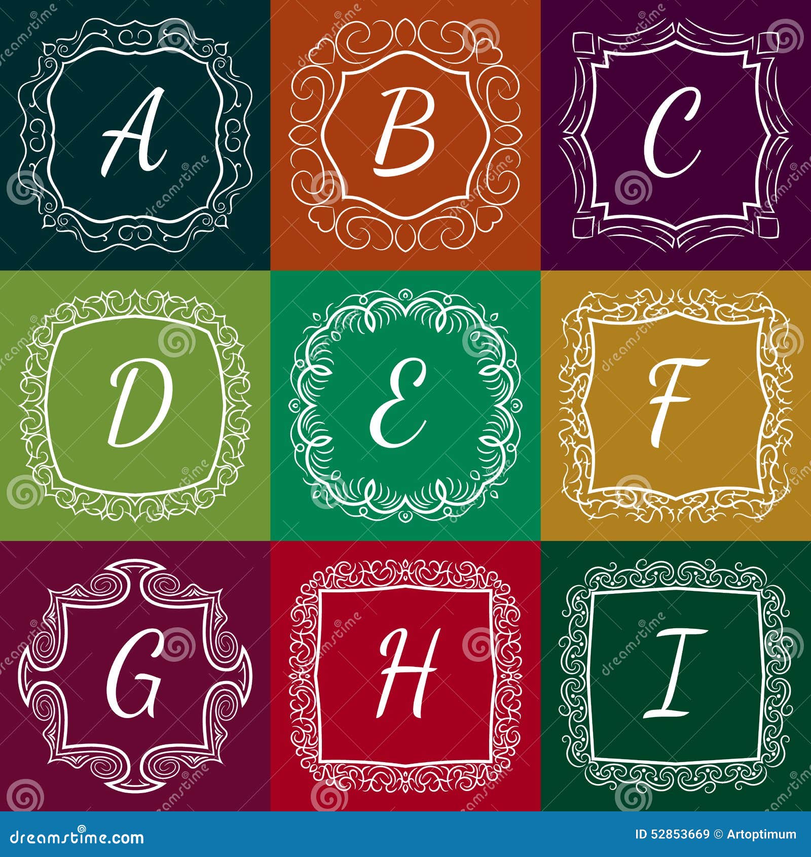 Set of Monograms Hand Drawn Style Colorful with Stock Vector ...