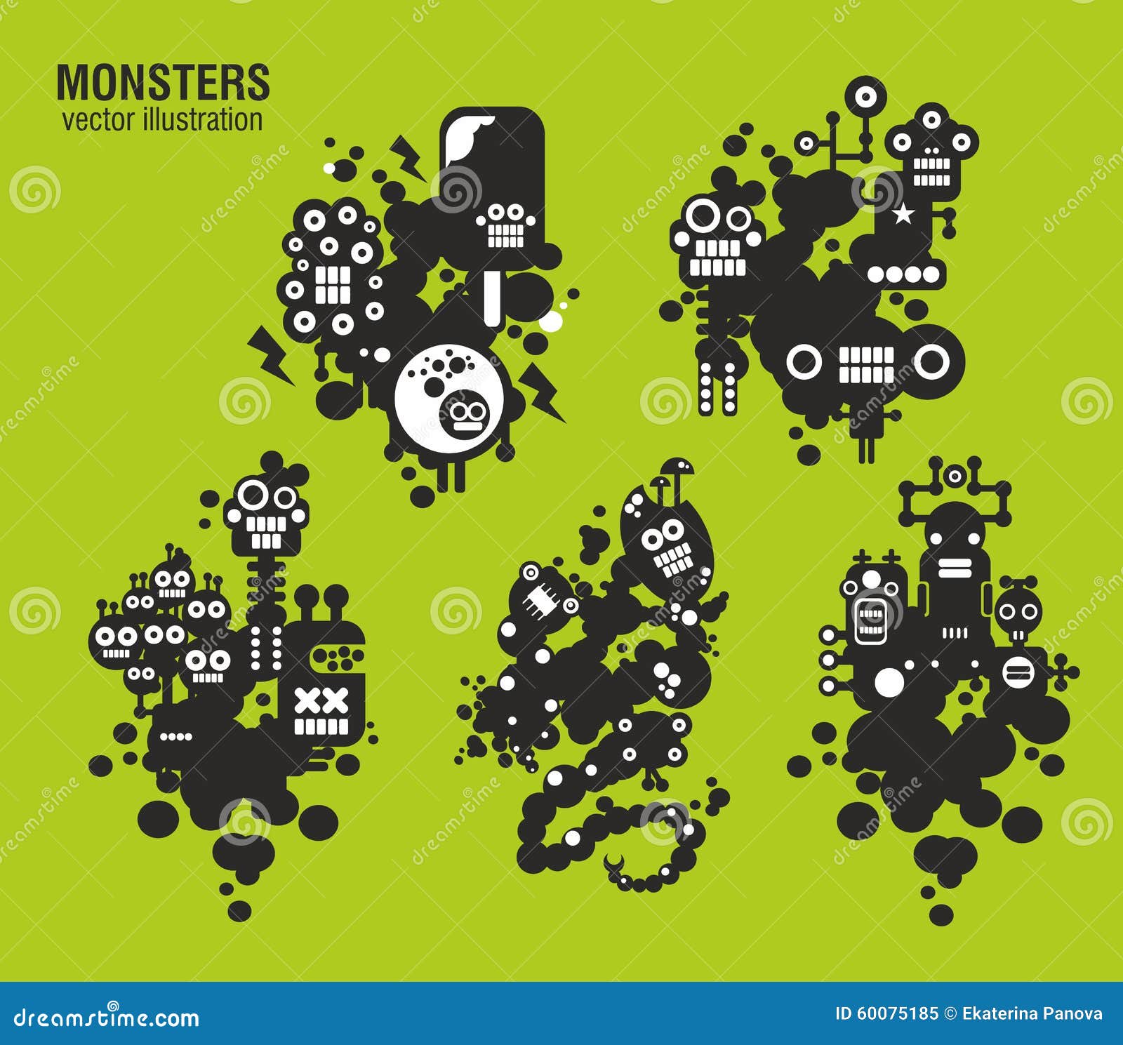 Set of Monster Illustrations Stock Vector - Illustration of label ...