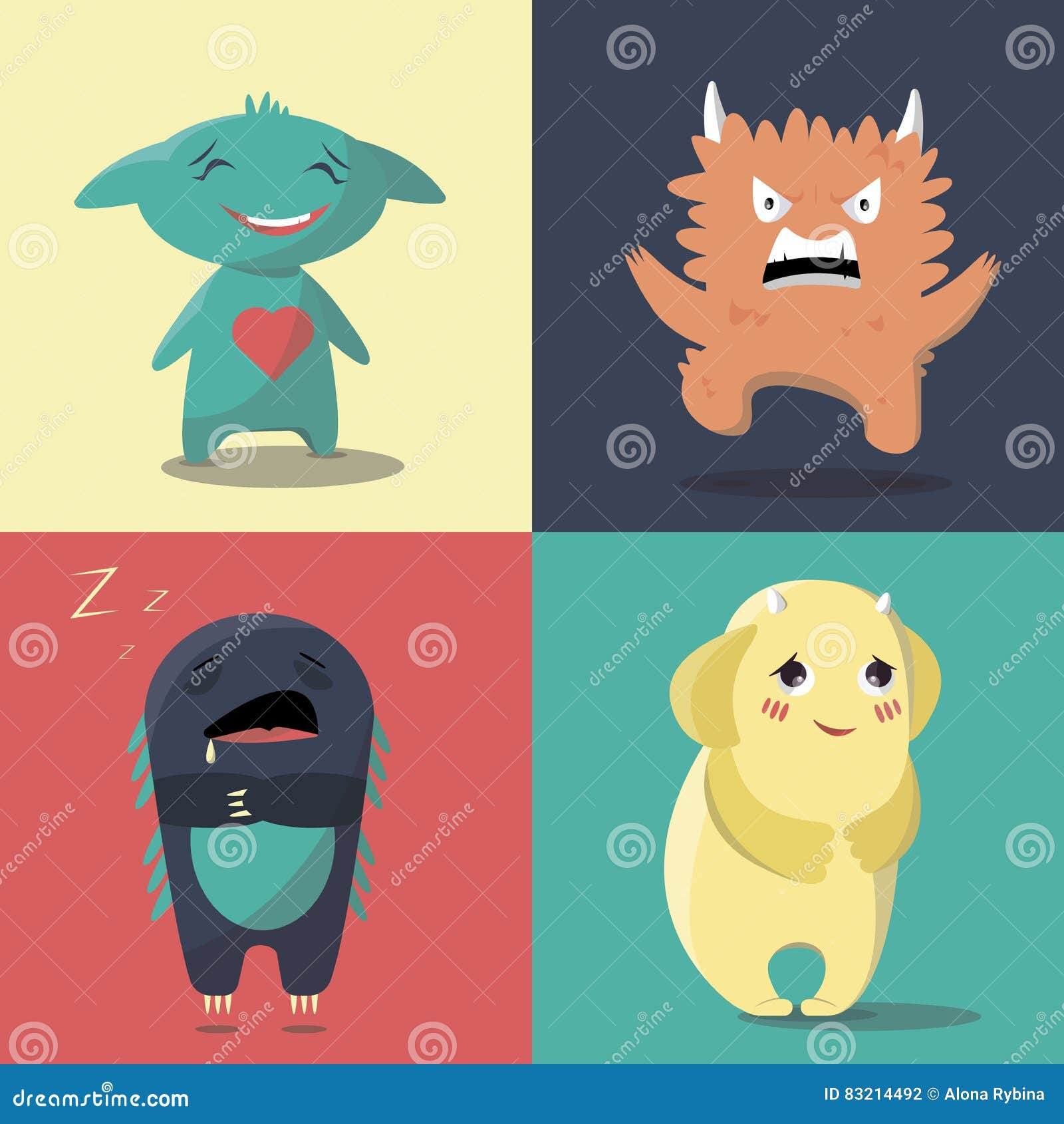 Set of Monsters with a Different Mood in a Flat Style. Stock Vector ...