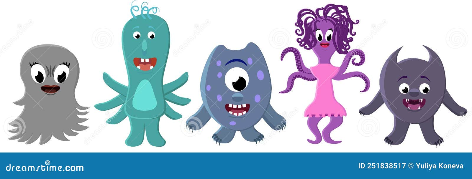 Set of Monsters. Fictional Drawn Cartoon Characters Stock Vector ...