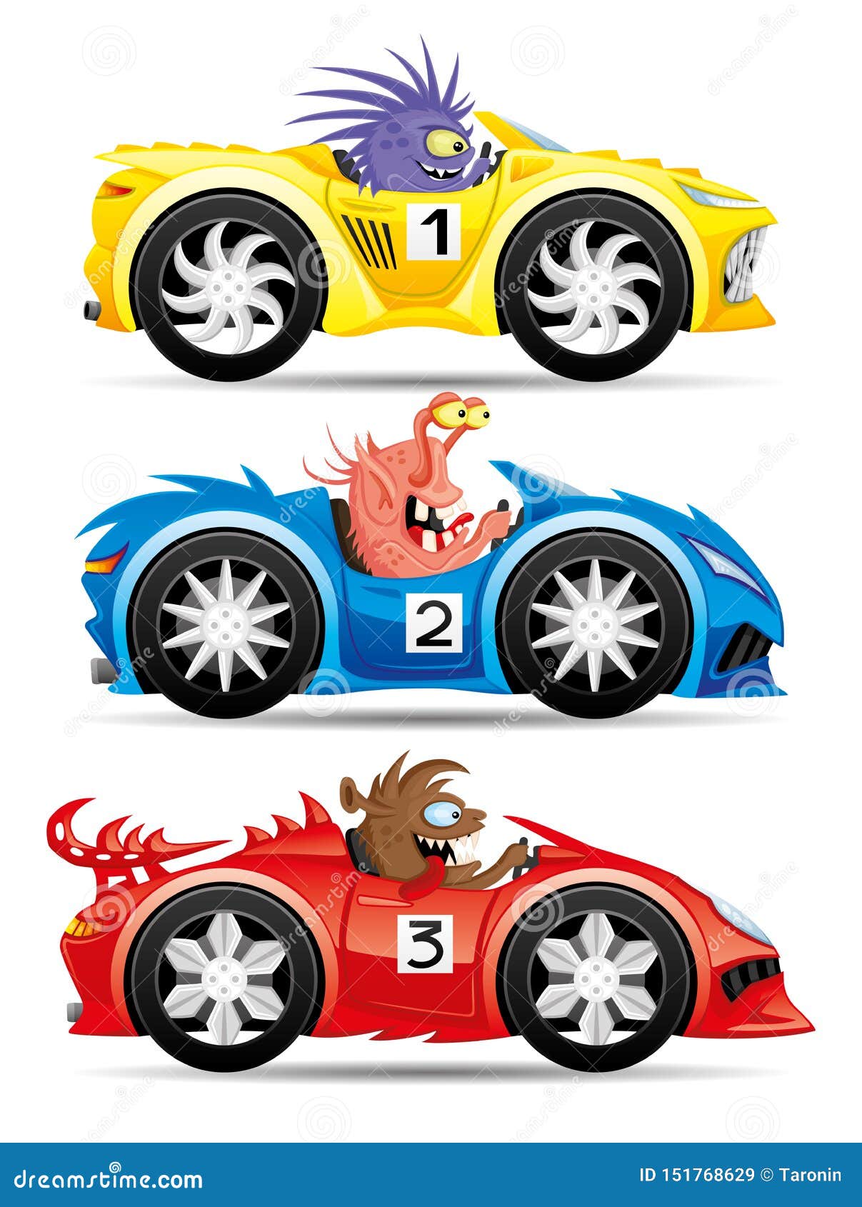 Set of Monsters in Racing Cars. Stock Vector - Illustration of racer ...